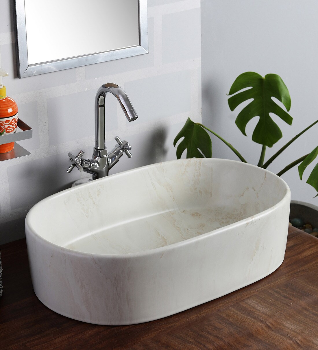 Buy 22 Inch Ceramic Counter Top Wash Basin in Ivory Online - Wash ...