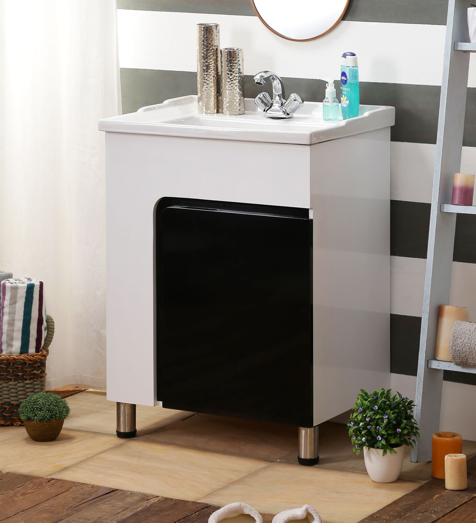 Buy PVC Floor Rested Bathroom Vanity in Black & White by JJ ...