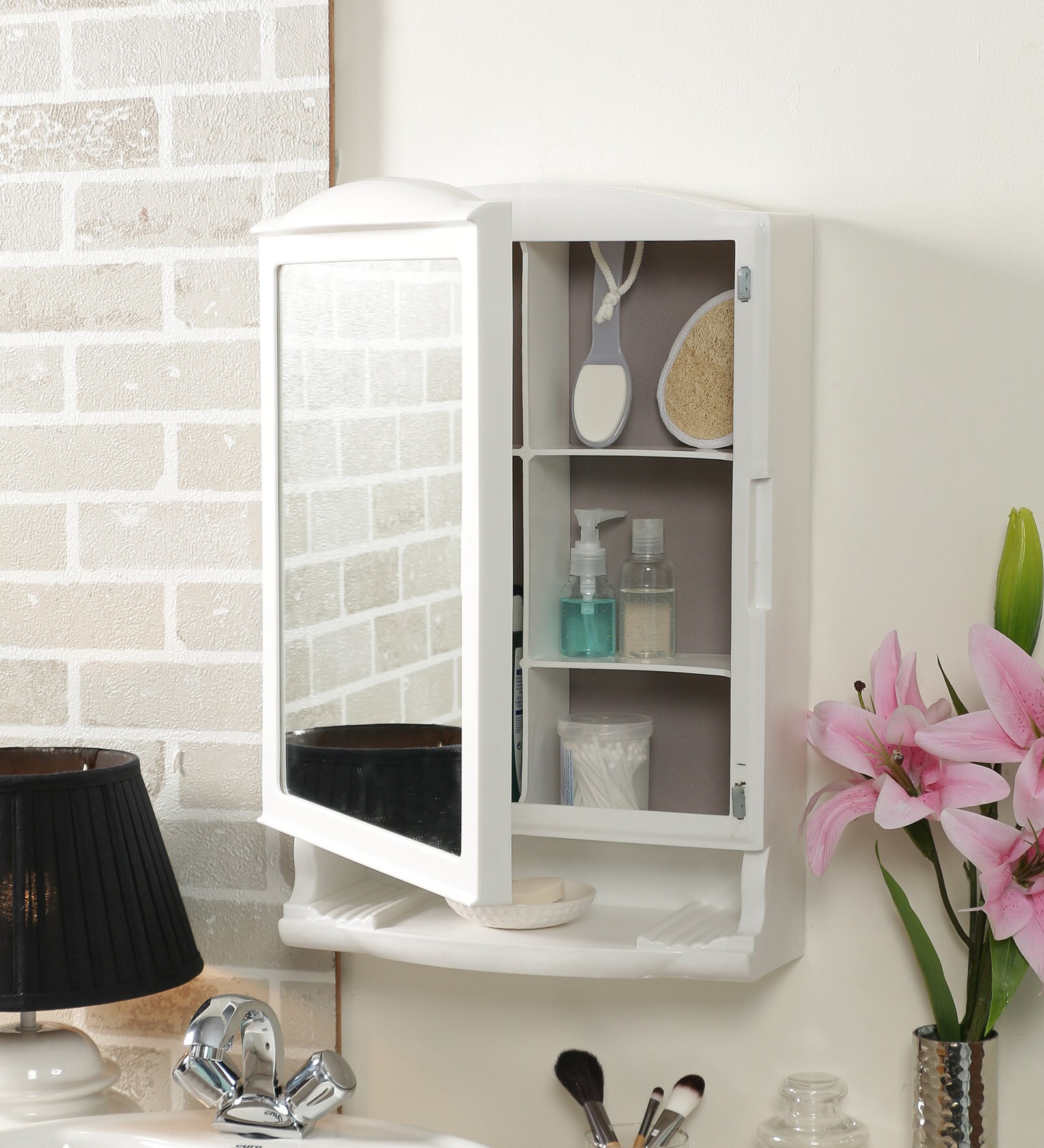 Buy Plastic White 6 Compartment Bathroom Cabinet With Mirror (L: 14, W ...