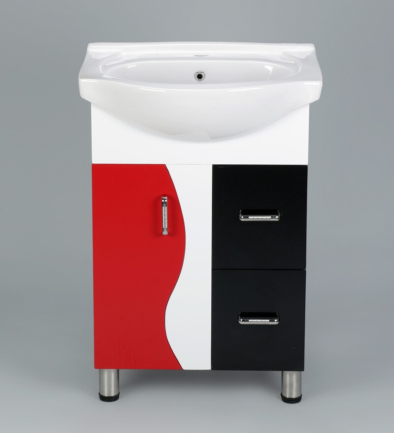 Buy PVC Floor Rested Bathroom Vanity in Black & Red by JJ Sanitaryware ...