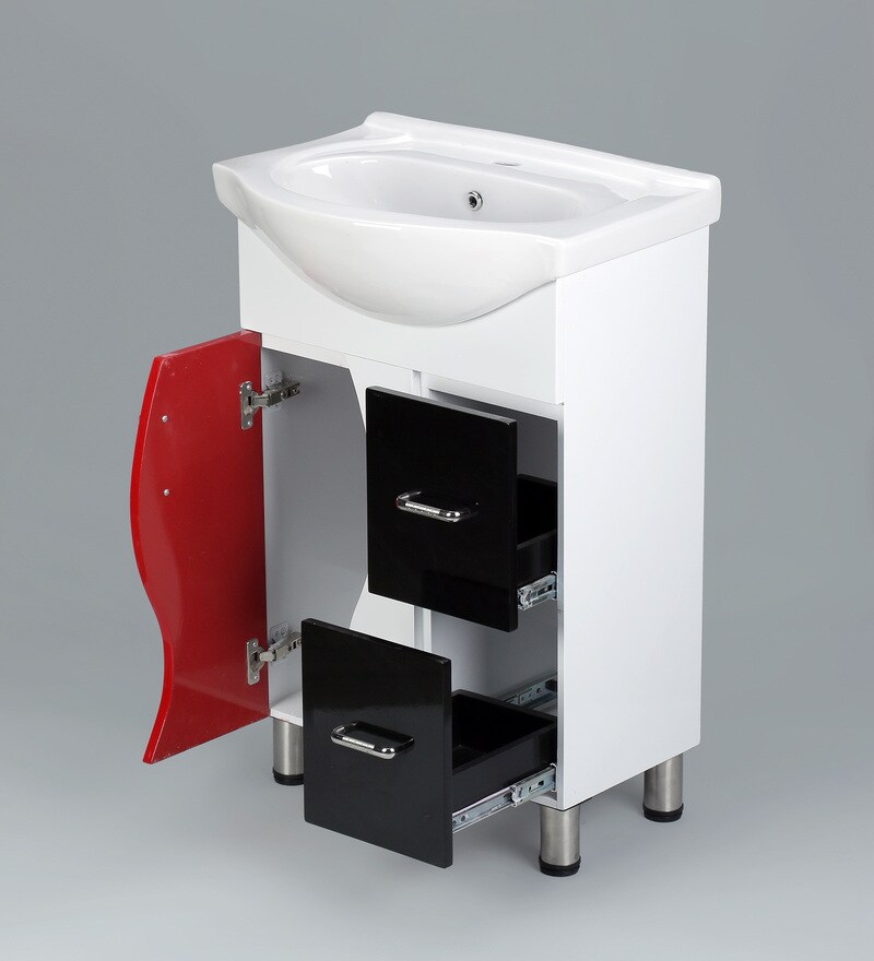 Buy PVC Floor Rested Bathroom Vanity in Black & Red by JJ Sanitaryware ...