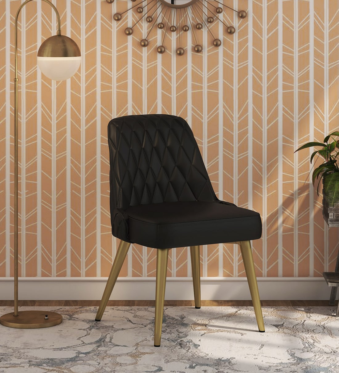 Buy Joey Dining Chair with Leather Upholstery in Black & Glossy Gold ...