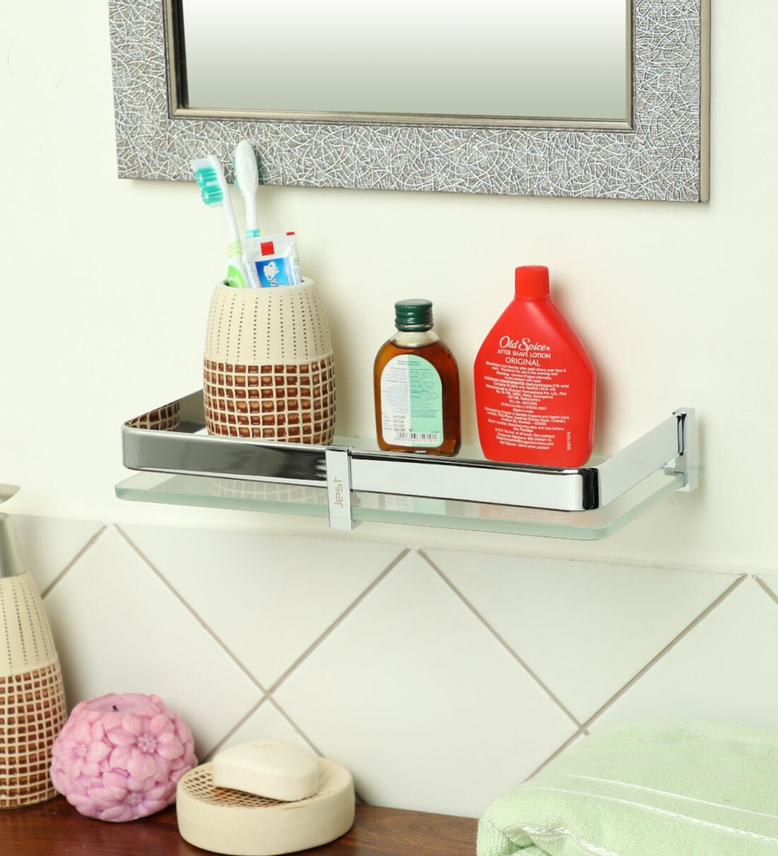 Buy Frosted Glass Bathroom Shelf In Chrome (L: 12, W: 5, H: 0.08 Inches ...