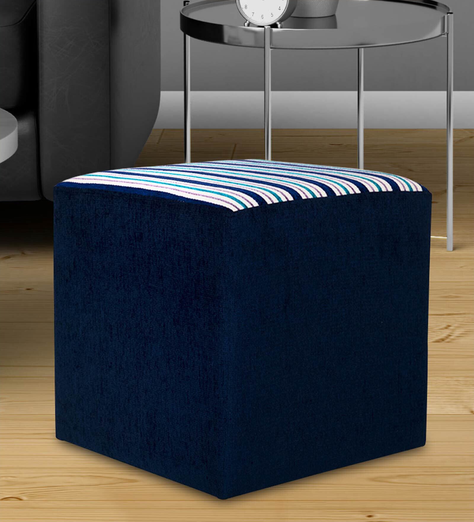 Buy Joan Fabric Pouffe in Blue Colour & Stripes at 11% OFF by Muebles ...