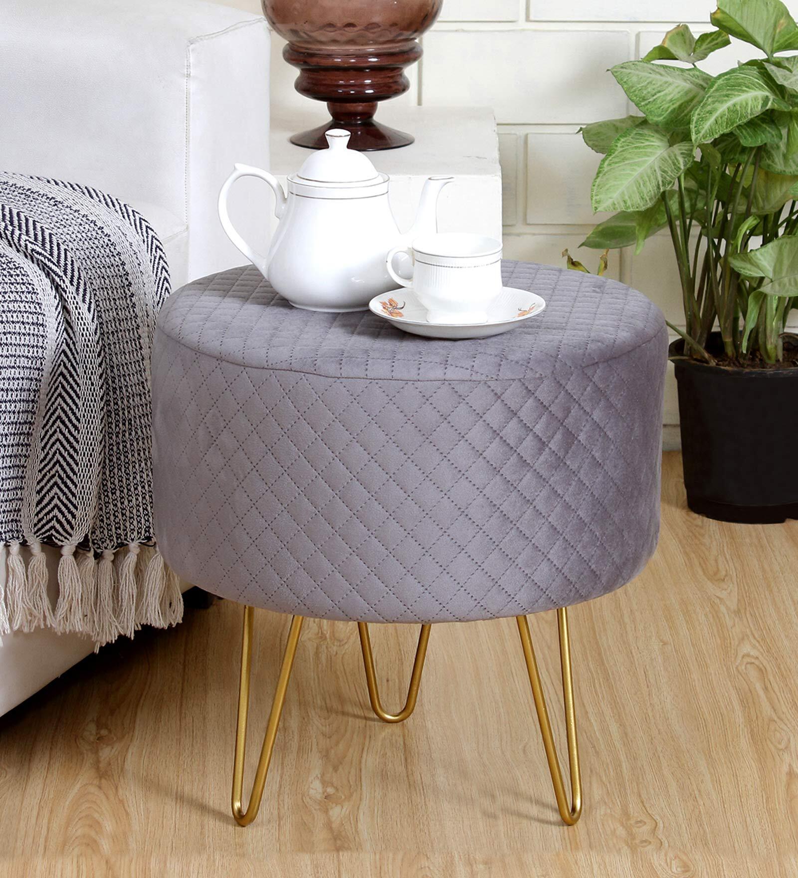 Buy Maisa Velvet Ottoman In Pastel Grey Colour at 6% OFF by Casacraft ...