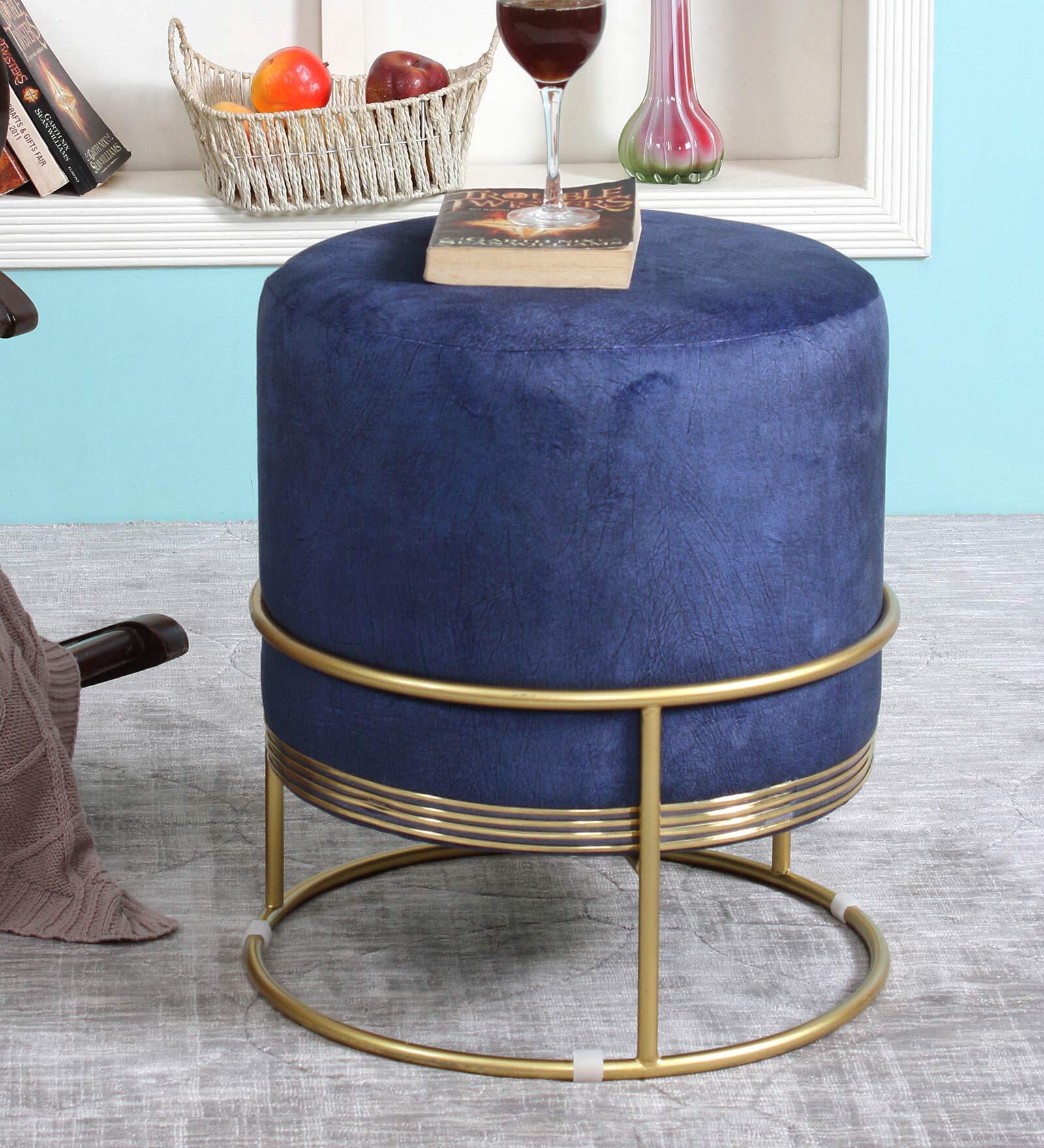 Buy Jolanta Velvet Ottoman In Lapis Blue Colour at 25% OFF by Casacraft ...