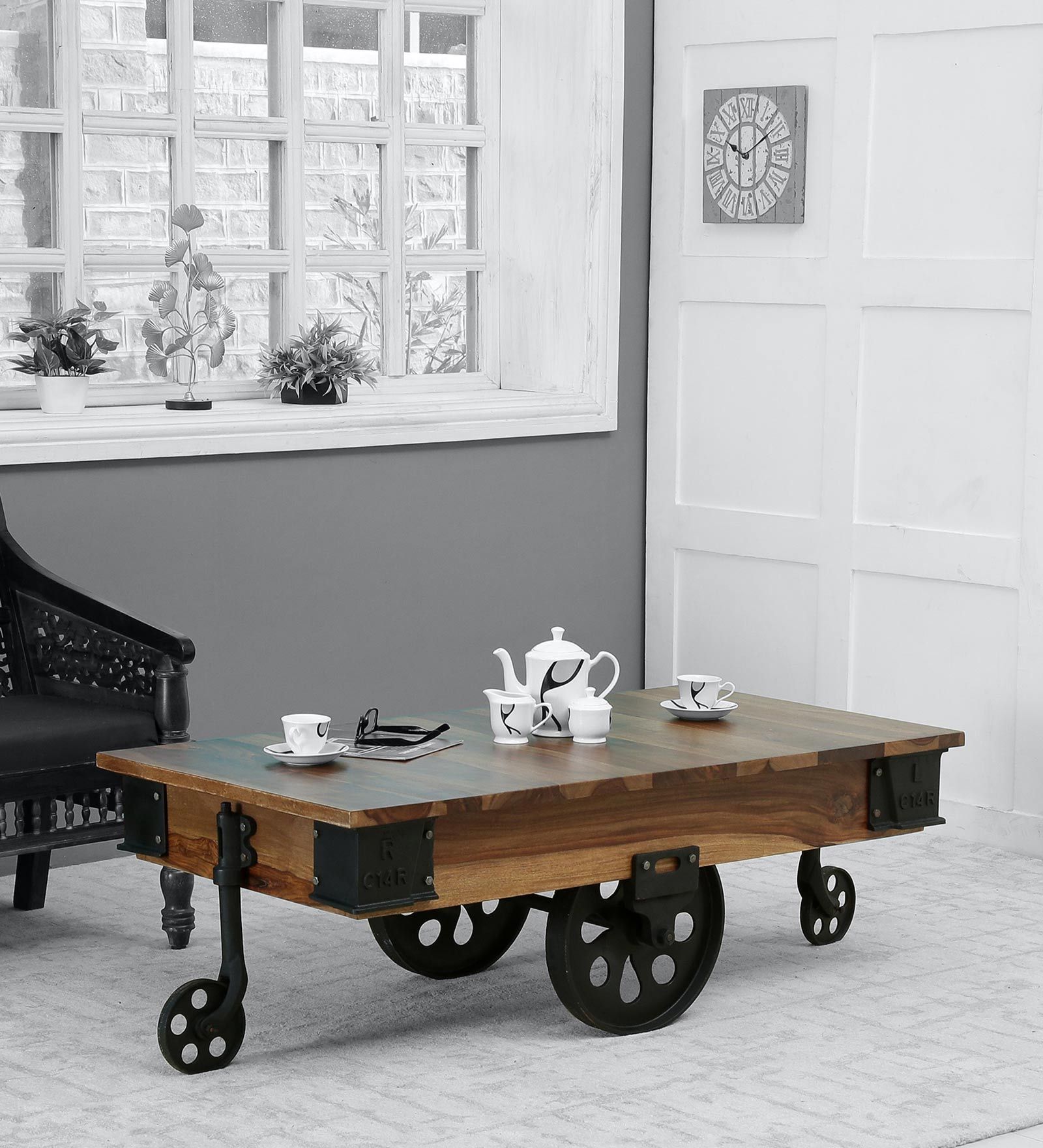 Buy Jonas Coffee Table In Rustic Teak Finish With Wheels at 34% OFF by ...