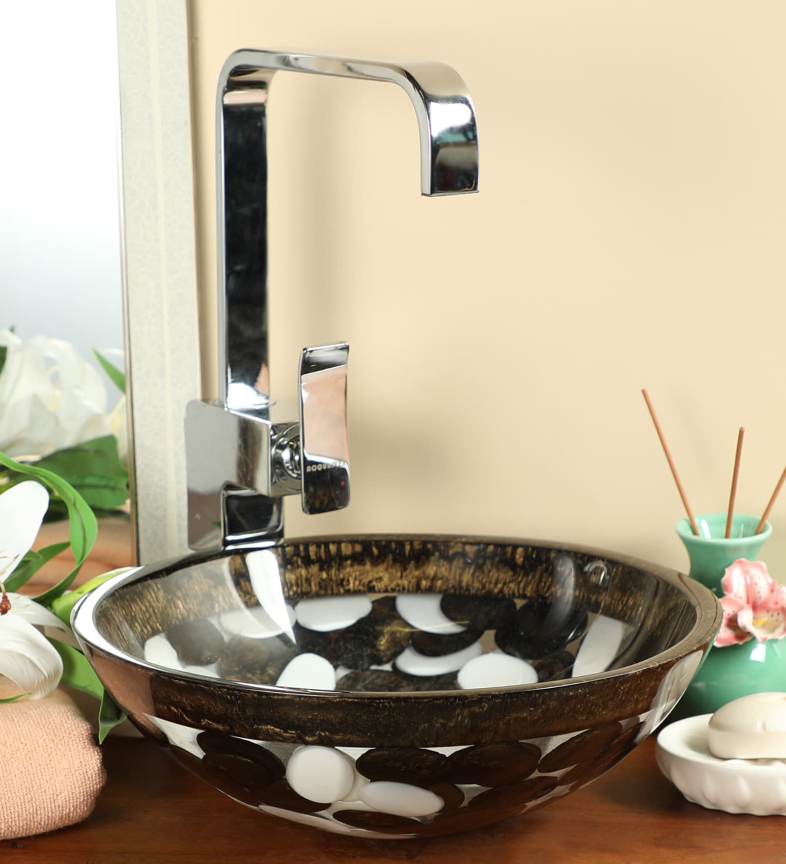 Buy Joyo Cera Resin Designer Brown & White Wash Basin with Stand Online ...