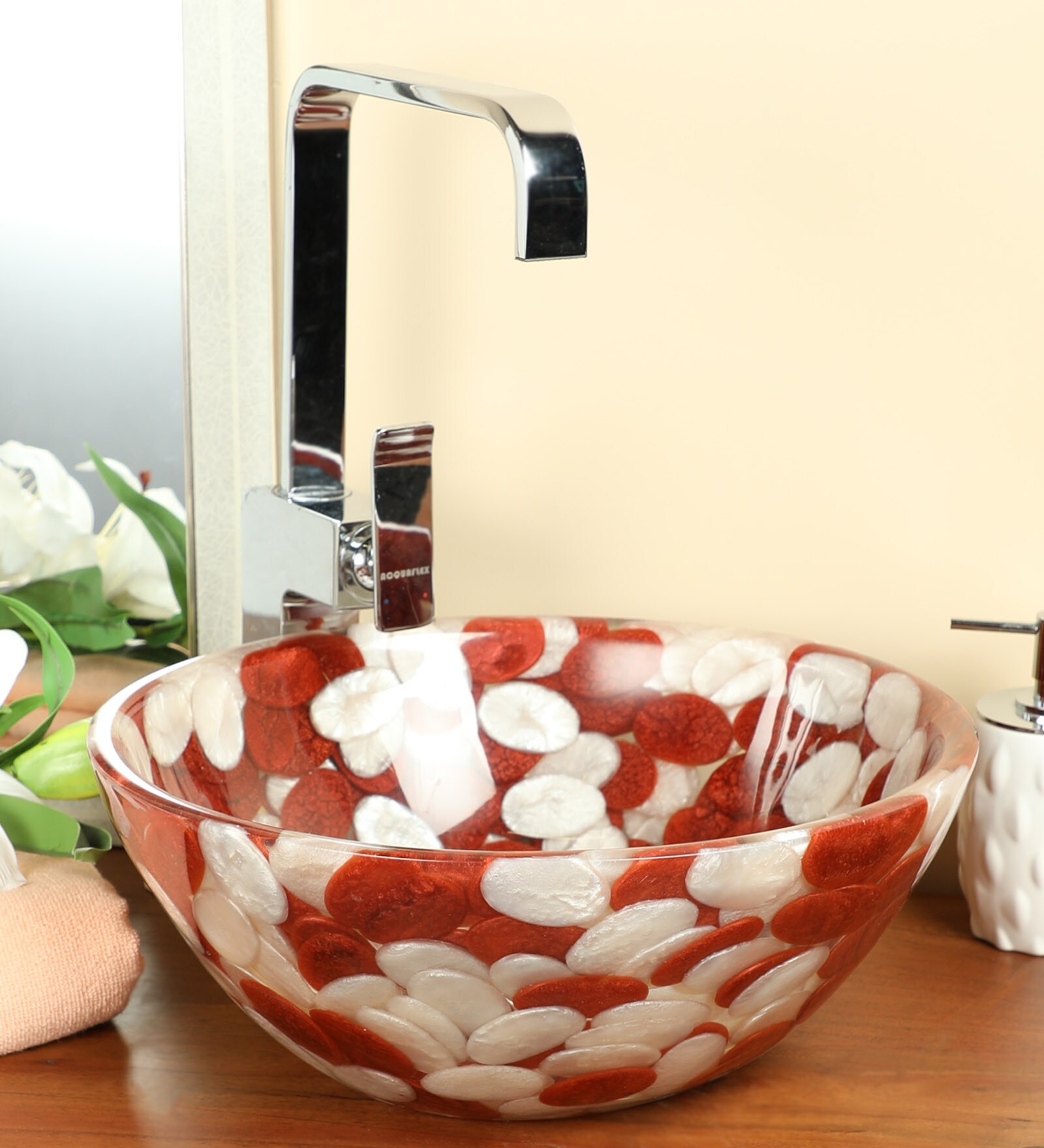 Buy Joyo Cera Resin Designer Burgundy & White Wash Basin with Stand ...