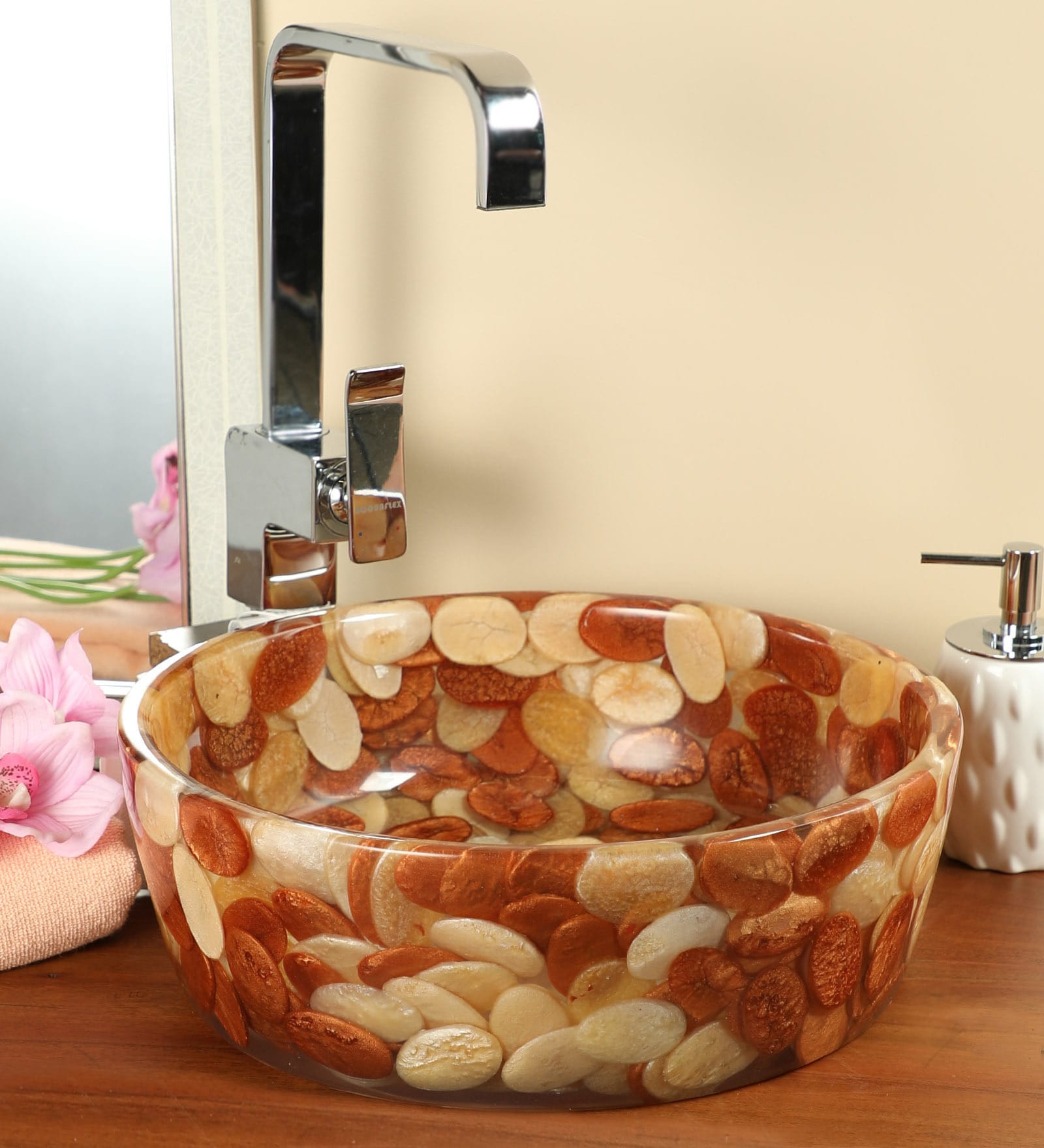 Buy Joyo Cera Resin Designer Copper Wash Basin with Stand Online - Wash ...