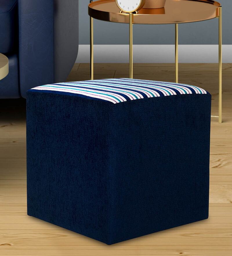 Buy Joan Fabric Pouffe in Blue Colour & Stripes by Muebles Casa Online ...