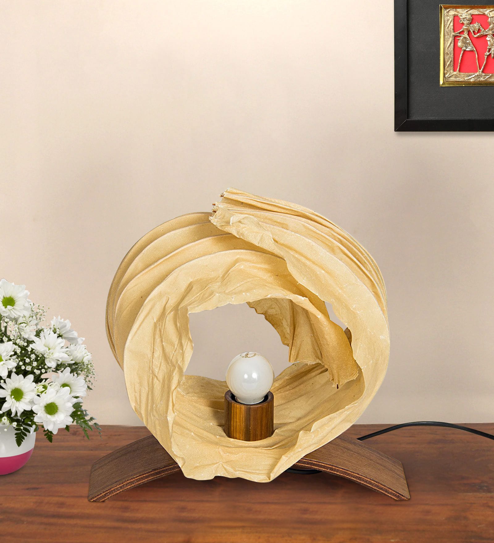 Buy Enzo Gold Banana Fibre Paper Shade Table Lamp with Brown Base at 38 ...