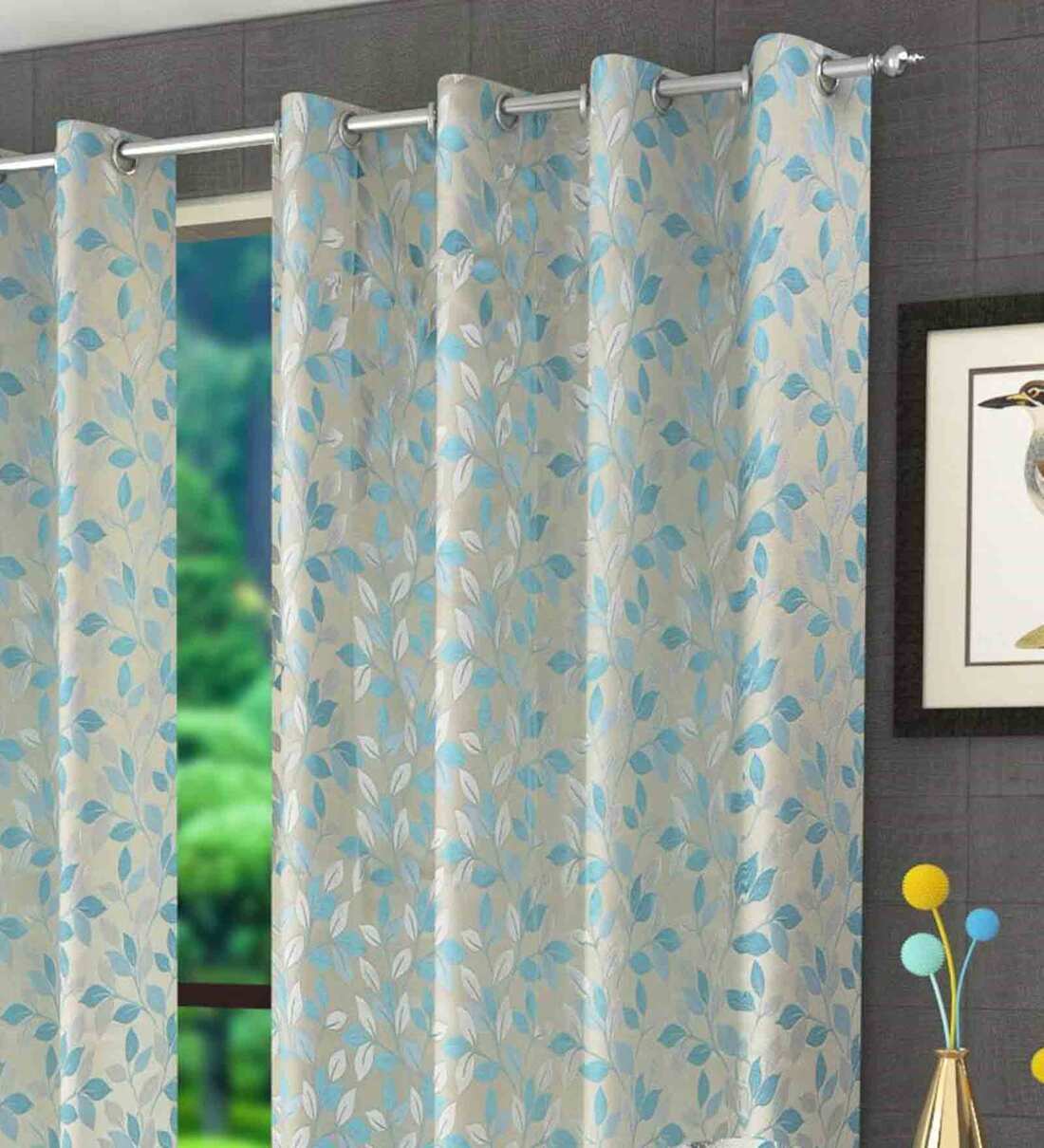 Buy Jute 5 Feet Blackout Window Curtain in Blue Color by COMFIDELITAS ...