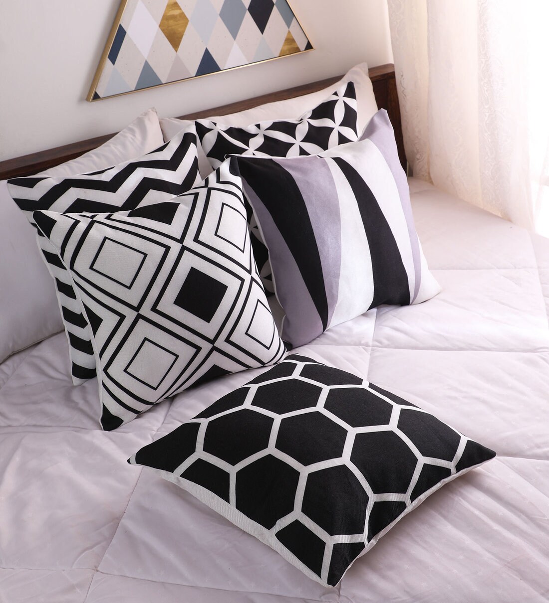 Buy Jute Geometric Pattern 12x12 Inch Cushion Covers (Set Of 5) by B7 ...