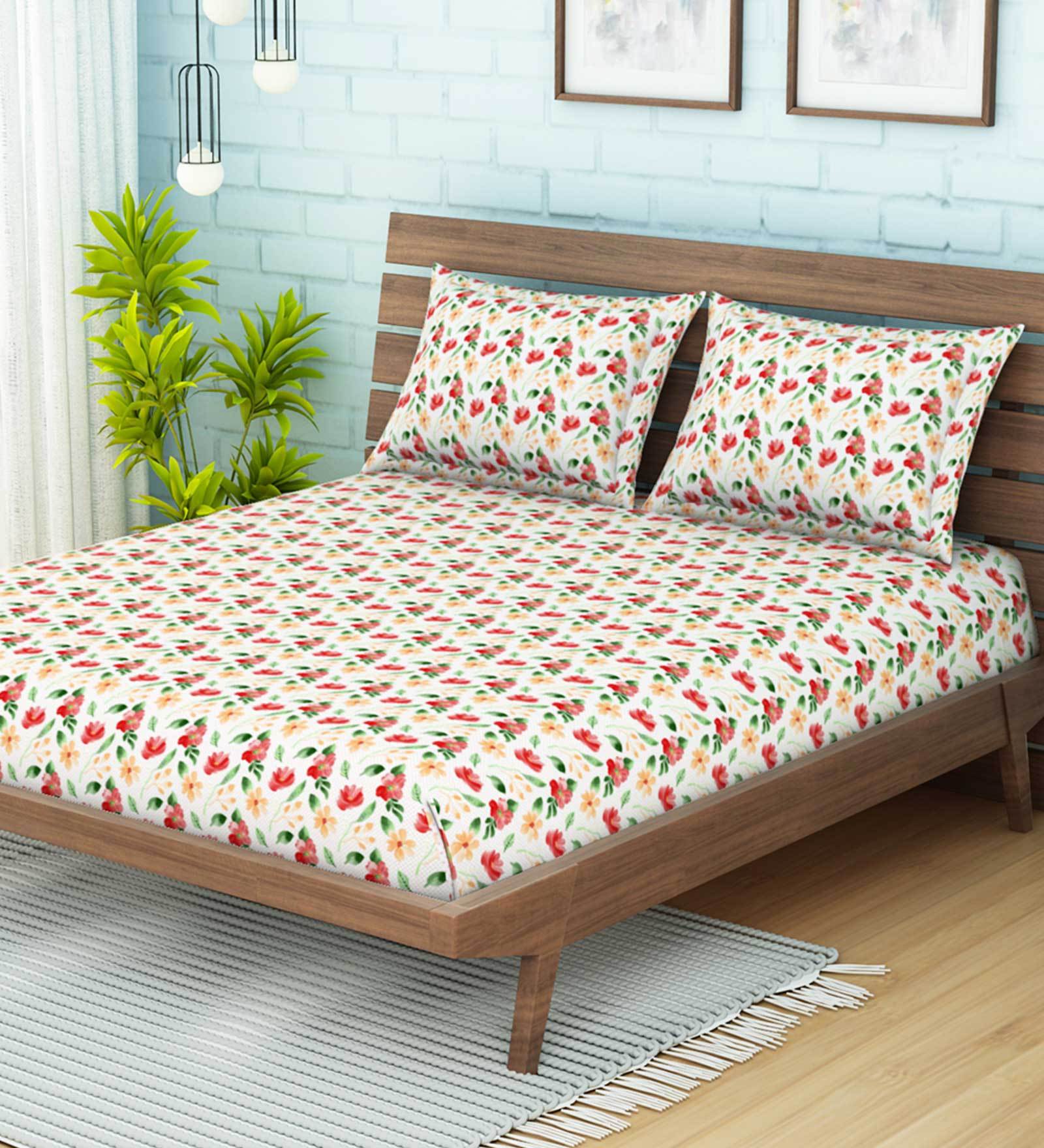 Buy Jubilance 100% Cotton 210TC Double Bedsheet with 2 Pillow Covers at ...