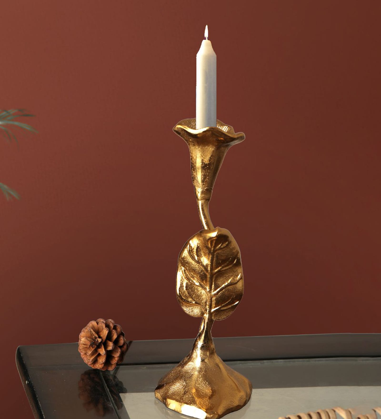 Buy Jules Leaf Small Gold Aluminium Candle Holder at 40% OFF by De ...