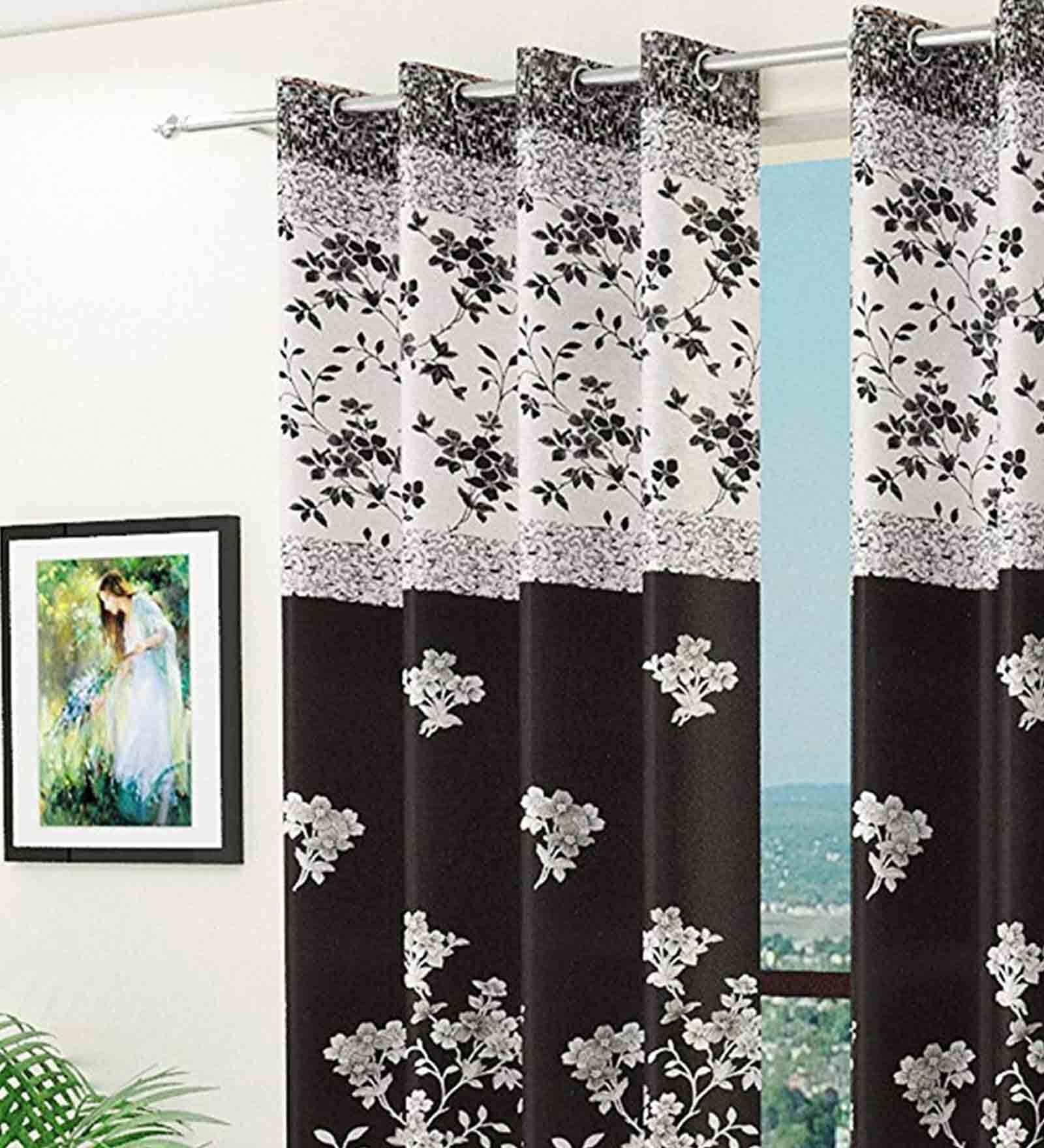 Buy Jute 5 Feet Blackout Window Curtain in Black Color by COMFIDELITAS ...