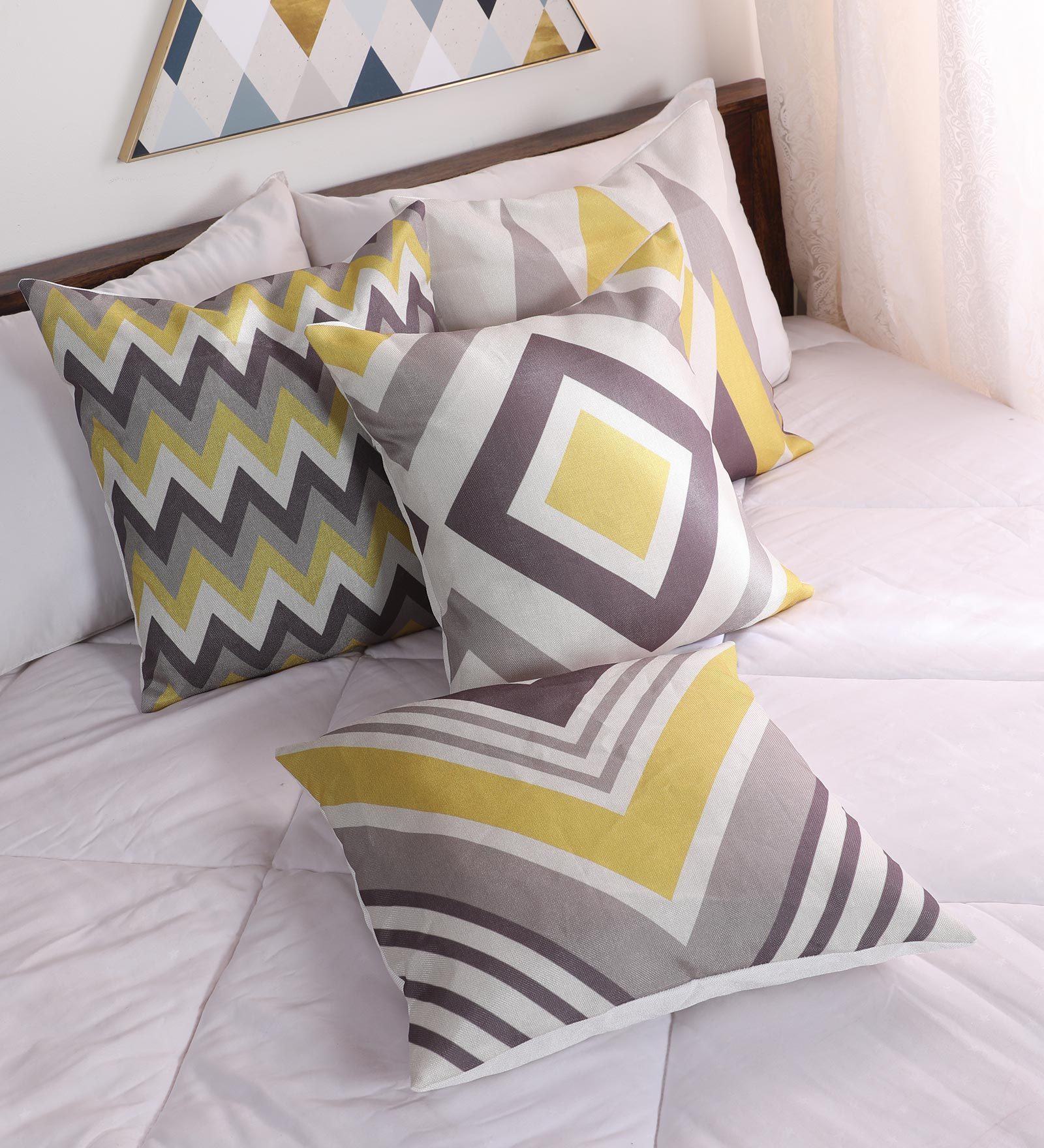 Buy Jute Abstract Pattern 12x12 Inch Cushion Covers (Set Of 4) by B7 ...