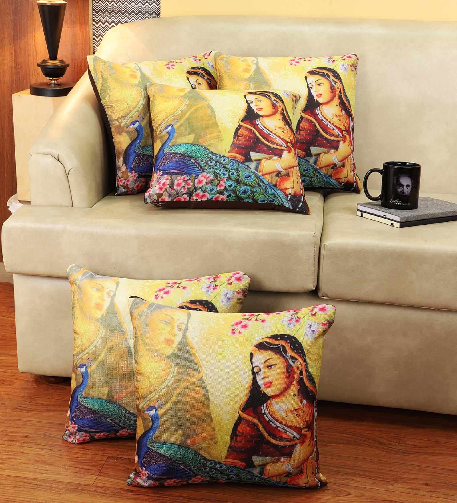 Buy Yellow Solid Cotton and Jute 16 x 16 Inches Cushion Covers (Set of ...