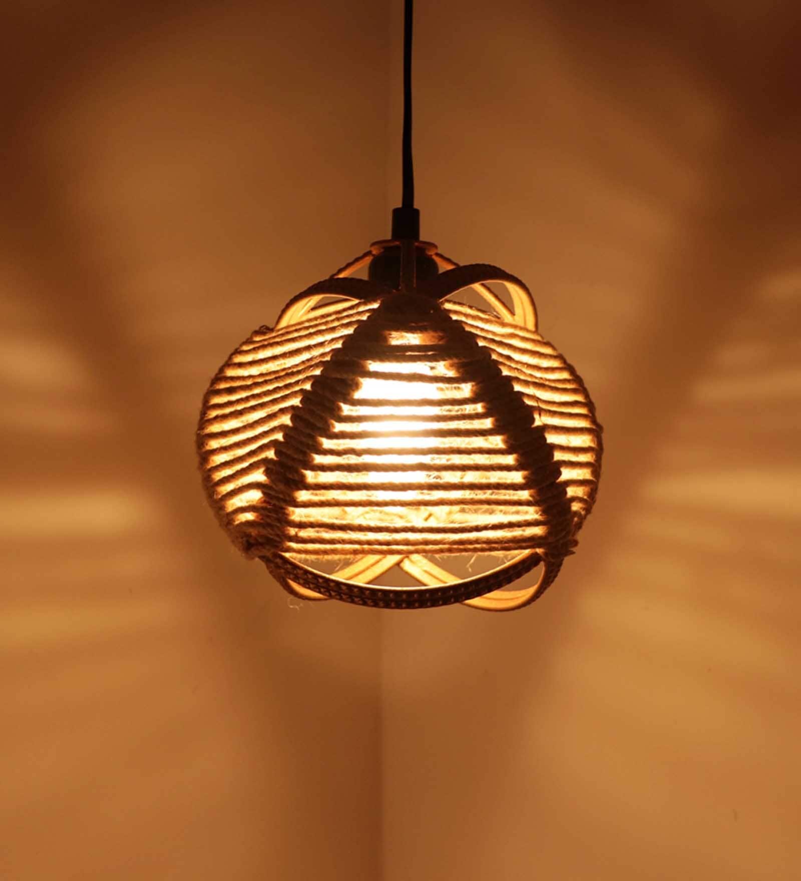 Buy Jute Goblet Pendant Metal and Jute Globe Hanging Lamp at 38% OFF by ...