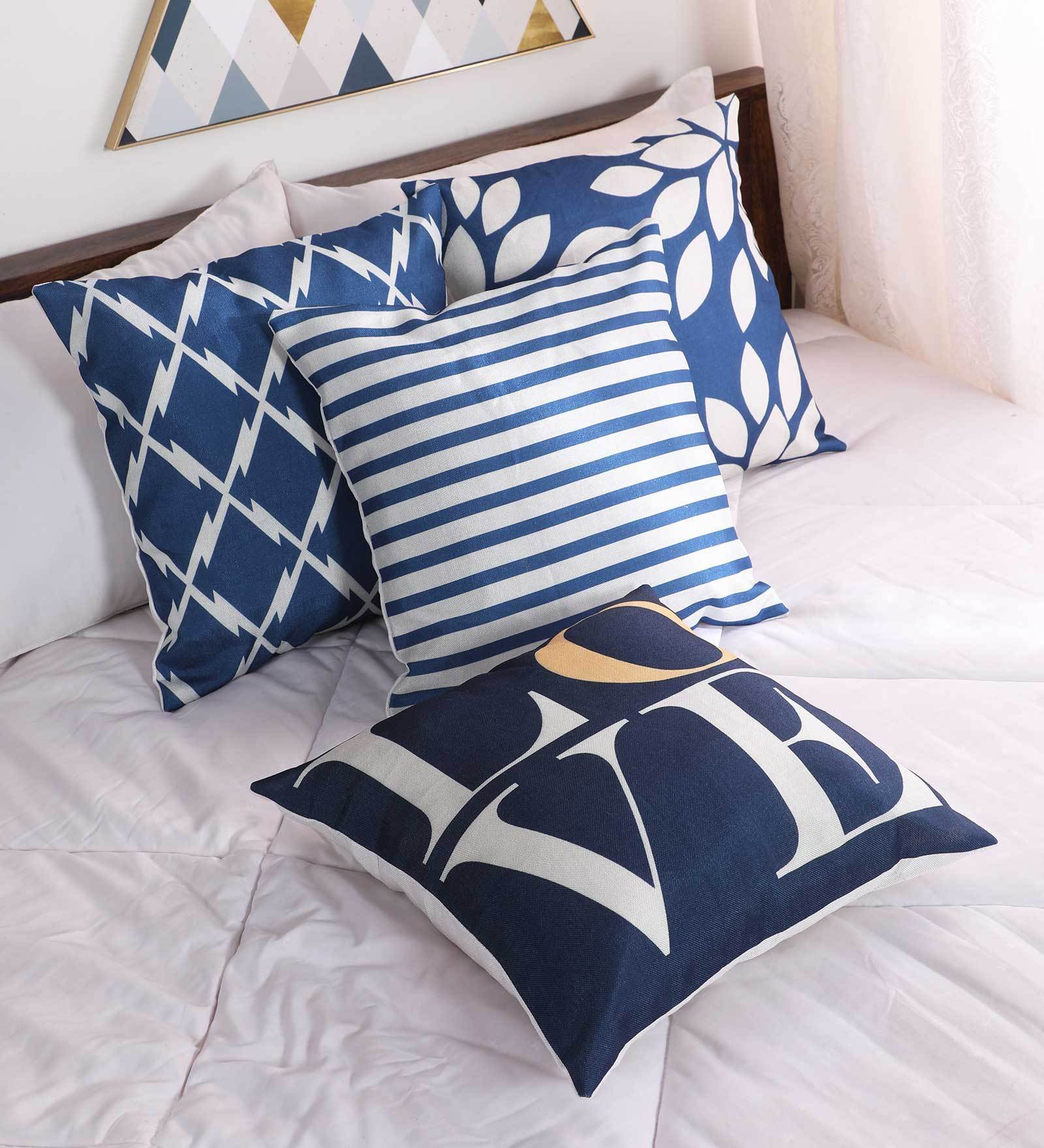 Buy Blue Quoted Jute 12 x 12 Inches Cushion Covers (Set of 4) by B7 ...