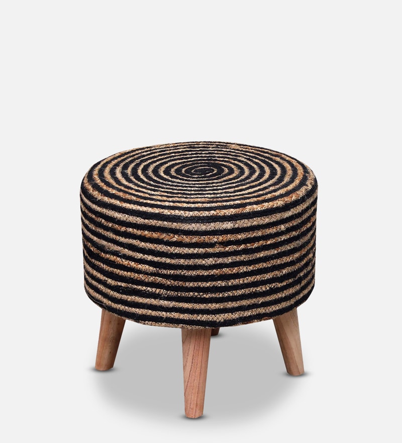 Buy Jute Fabric Seating Stool in Black & Natural Colour Online ...