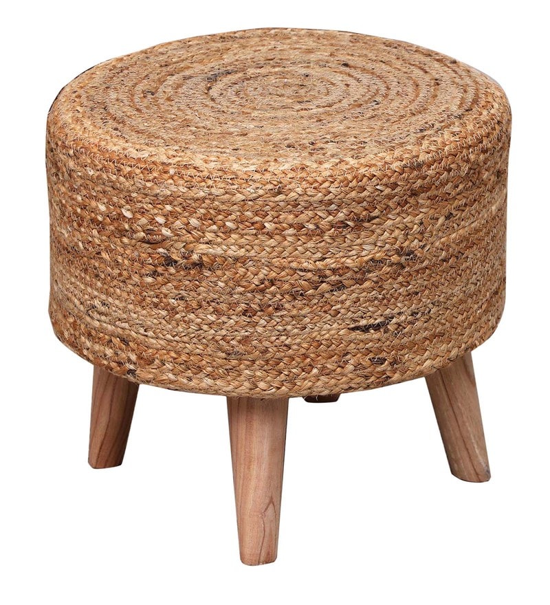 Buy Jute Fabric Seating Stool in Natural Colour by Sheen decor Online ...