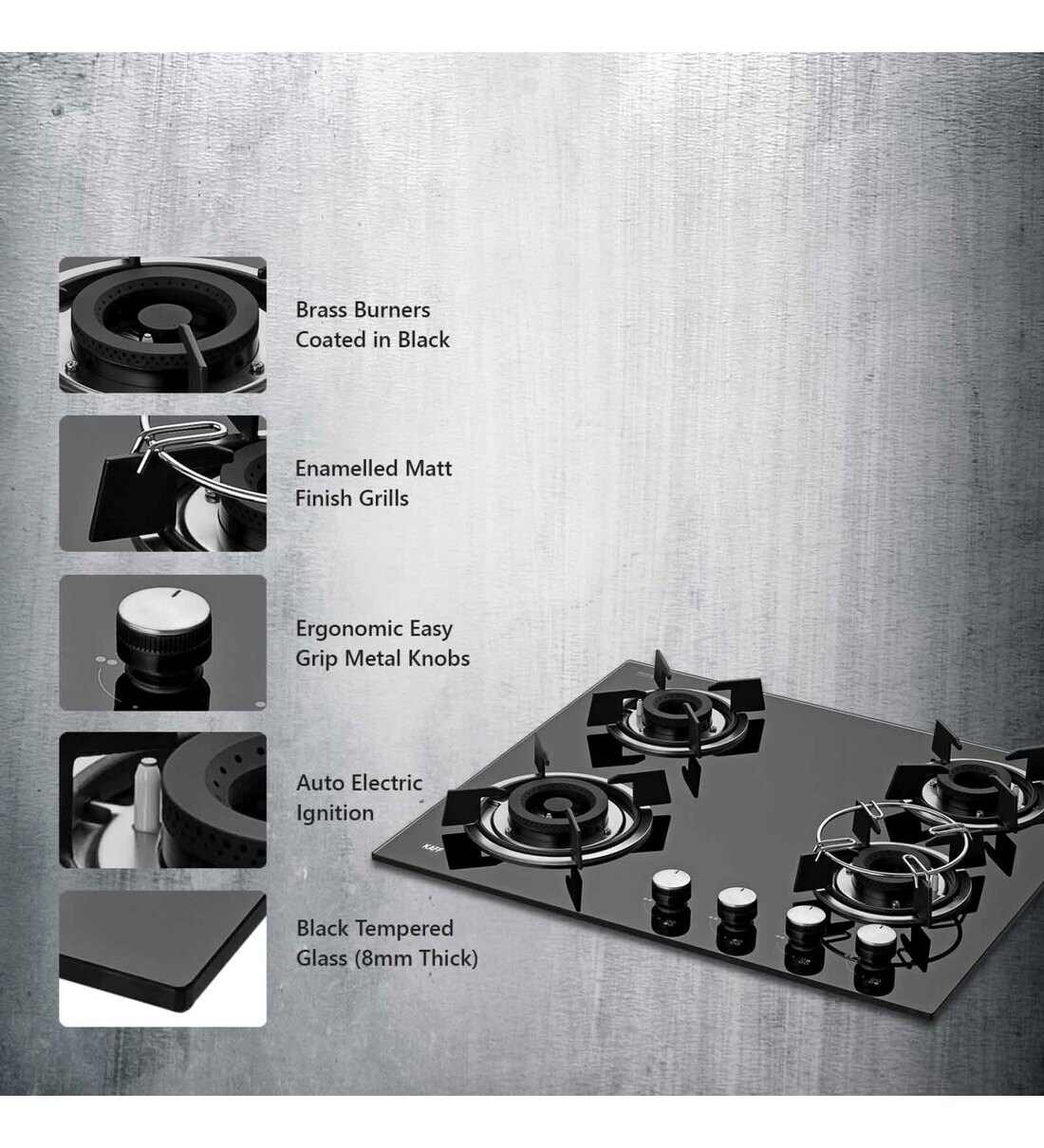 Buy Kaff 4 Burners Glass Gas Hob Hbr604A (Isi Mark) Online - Gas Stoves ...