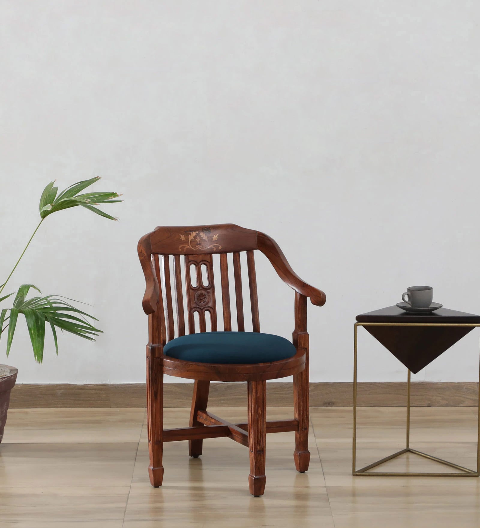 Buy Aakruti Scratch Resistant Teak Wood Arm Chair In Teal Colour at 6% ...