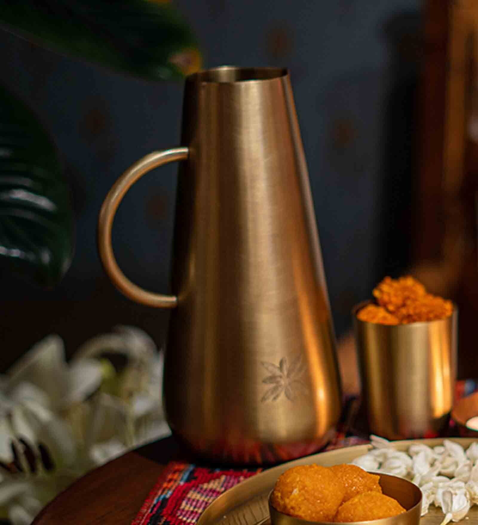 Buy Kansa Cochin 1 Ltr Gold Brass Water Jug at 10% OFF by Ritu Kumar ...