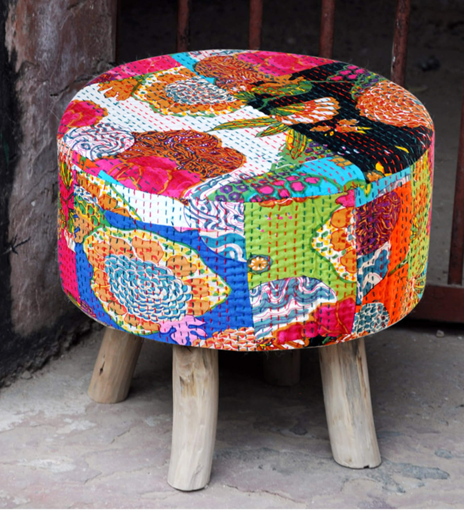 Buy Kantha Multicolour Hand-Made Stool by The Rug Republic Online ...