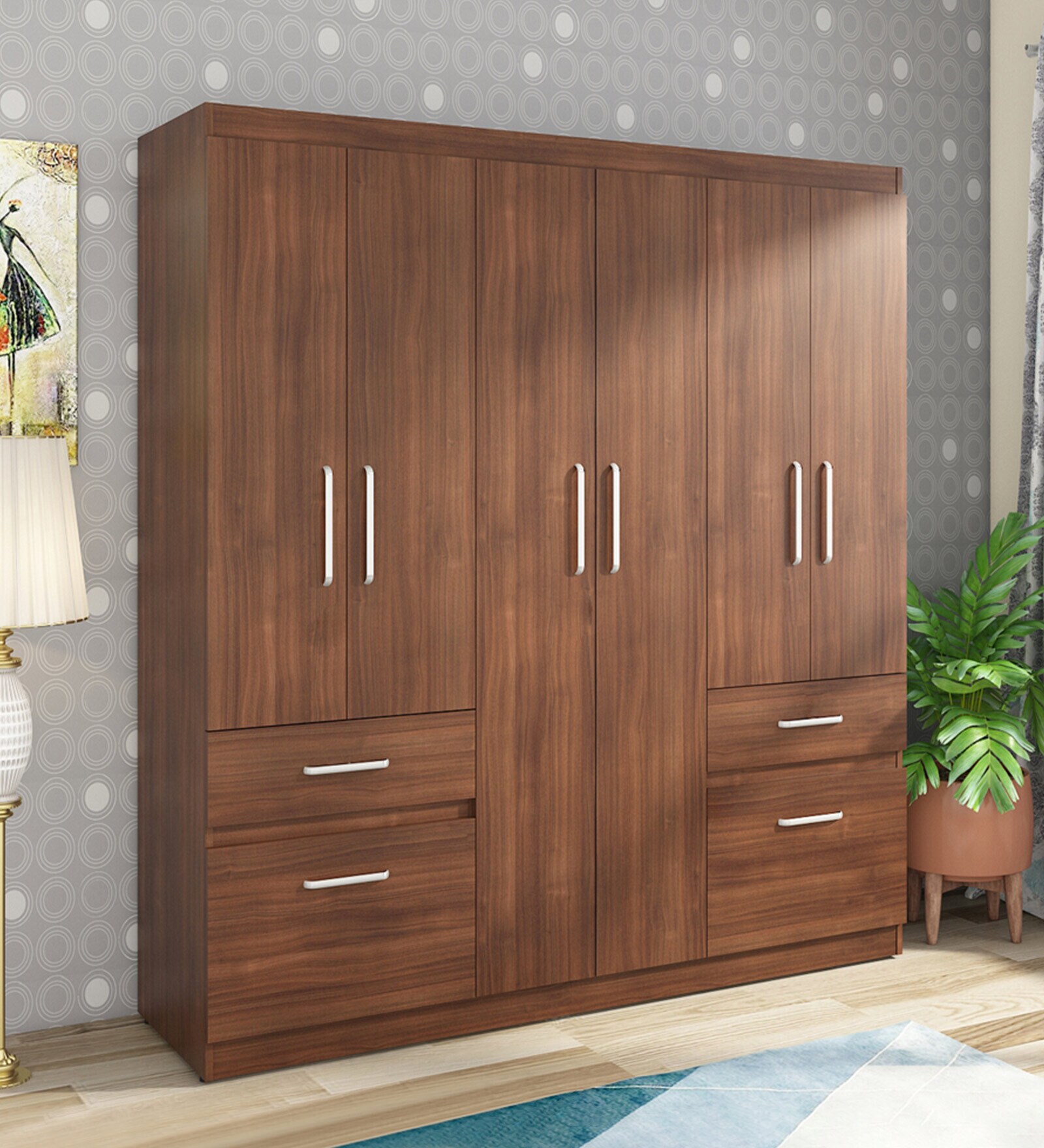 Buy Katsu 6 Door Wardrobe with 2 Drawers in Walnut Rigato Colour ...