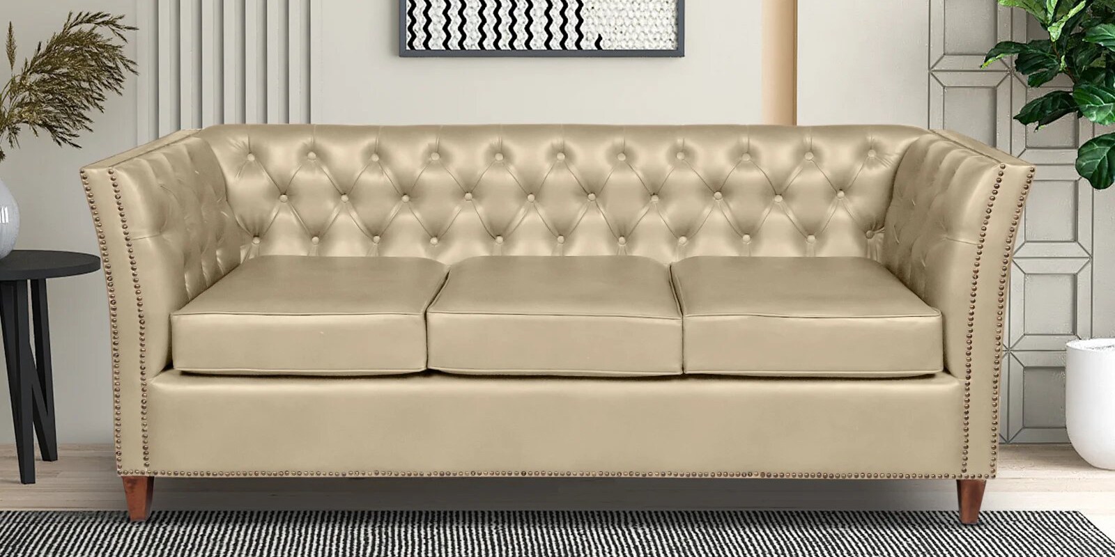 Buy Kazo Leatherette 3 Seater Sofa In Beige Color at 16% OFF by Furnicoz | Pepperfry