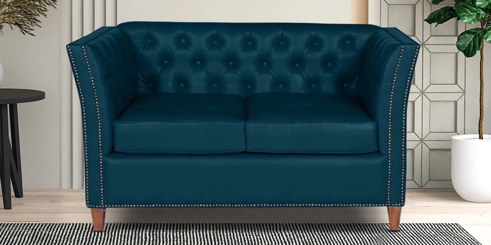 Buy Kazo Leatherette 2 Seater Sofa In Crowberry Blue Color at 22% OFF ...