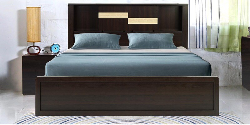 Buy Kaya Queen Bed with Headboard Storage in Brown & Sonoma Oak Finish ...