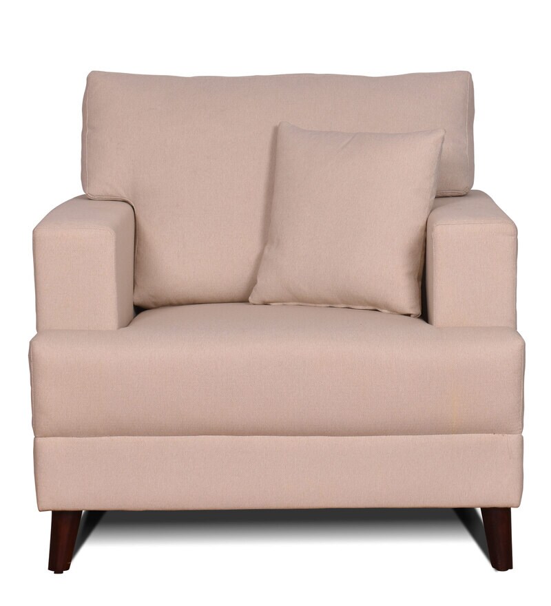 Buy Kandy Fabric 1 Seater Sofa in Beige Colour Online - Mid-Century ...