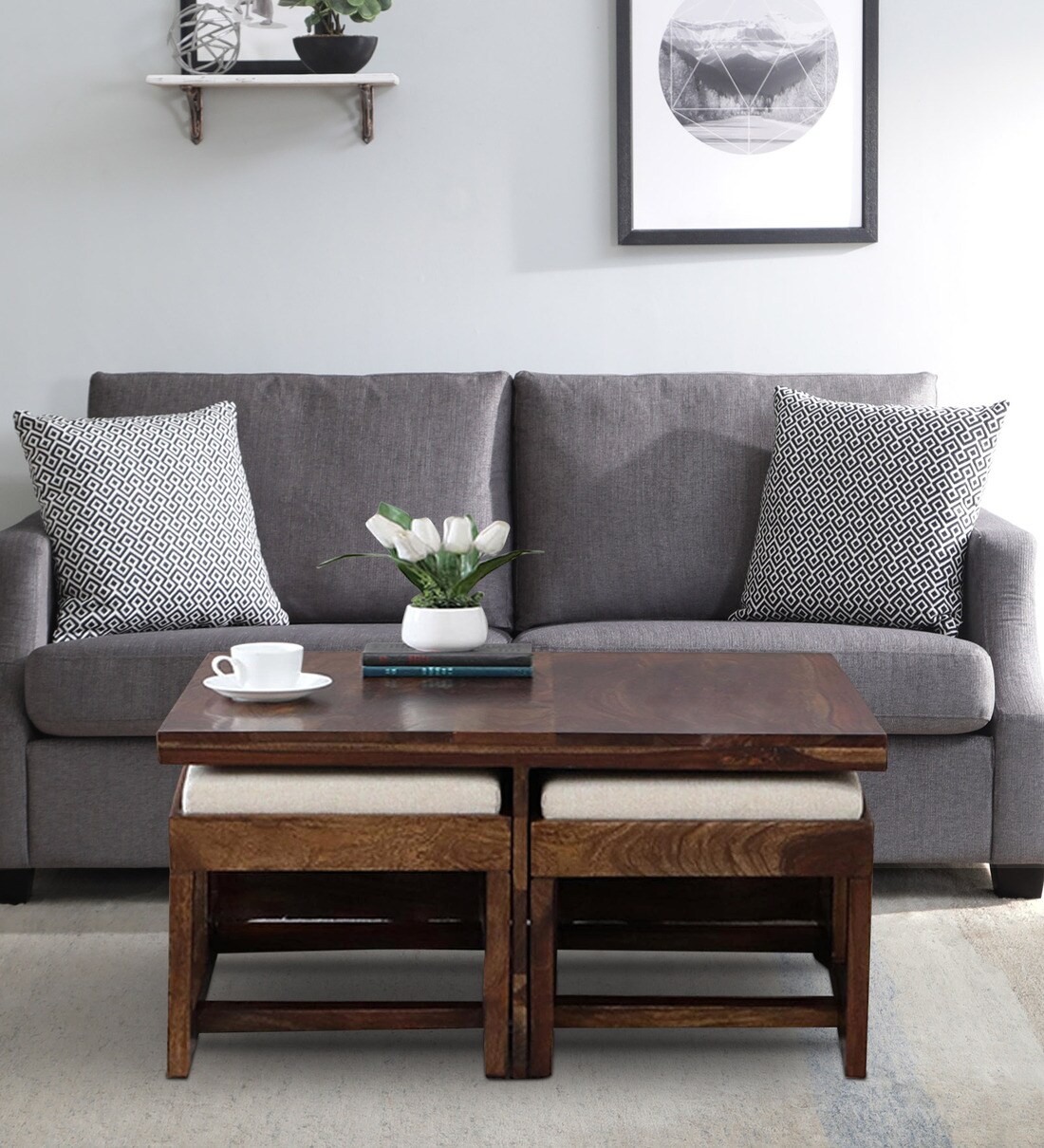 Buy Kelty Sheesham Wood Nesting Coffee Table Set In Scratch Resistant ...