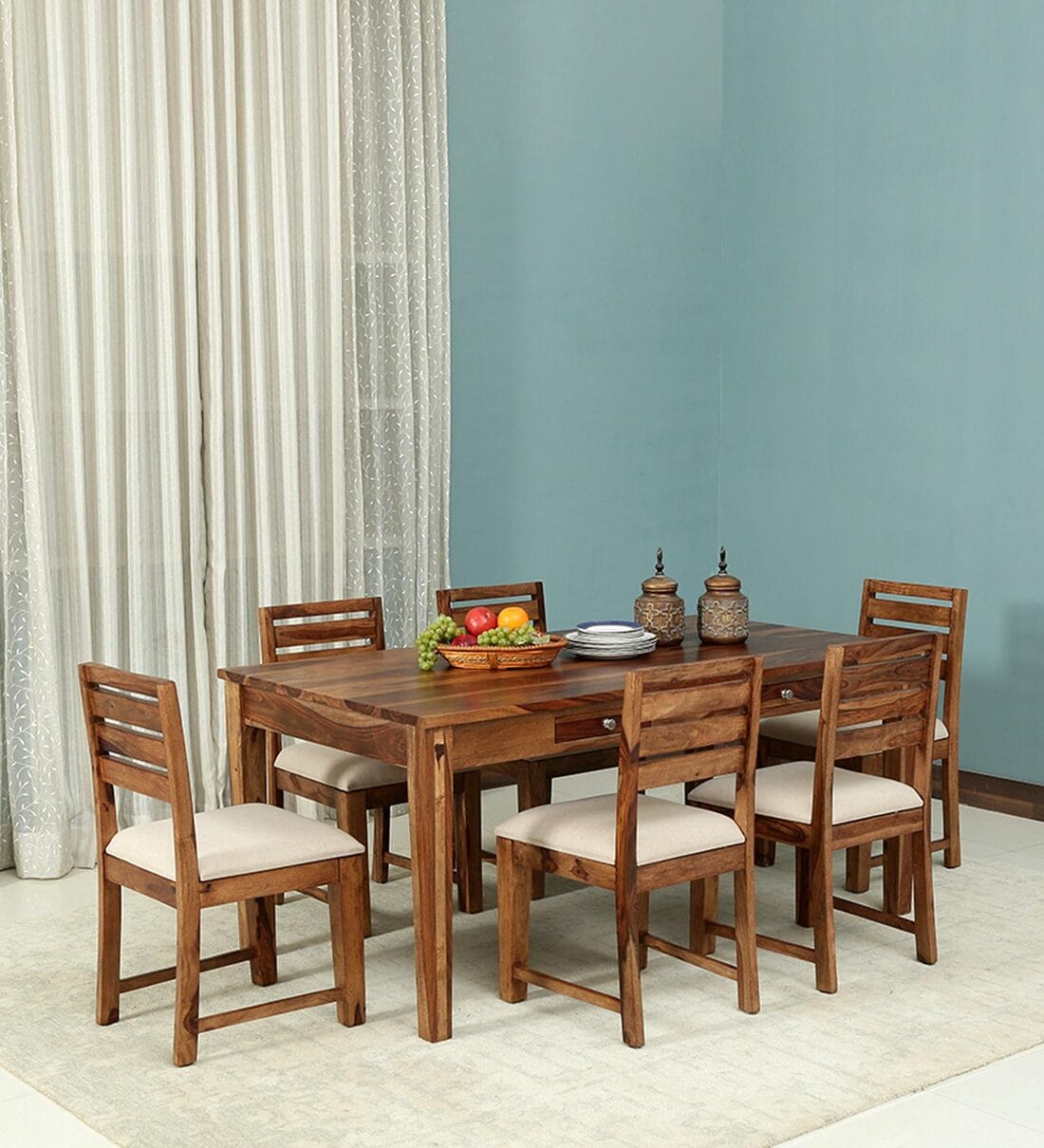 Buy Kentan Sheesham Wood 6 Seater Dining Set In Rustic Teak Finish With ...