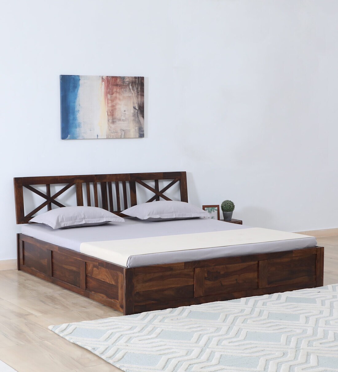 Buy Kenzo Sheesham Wood King Size Bed In Provincial Teak Finish With ...