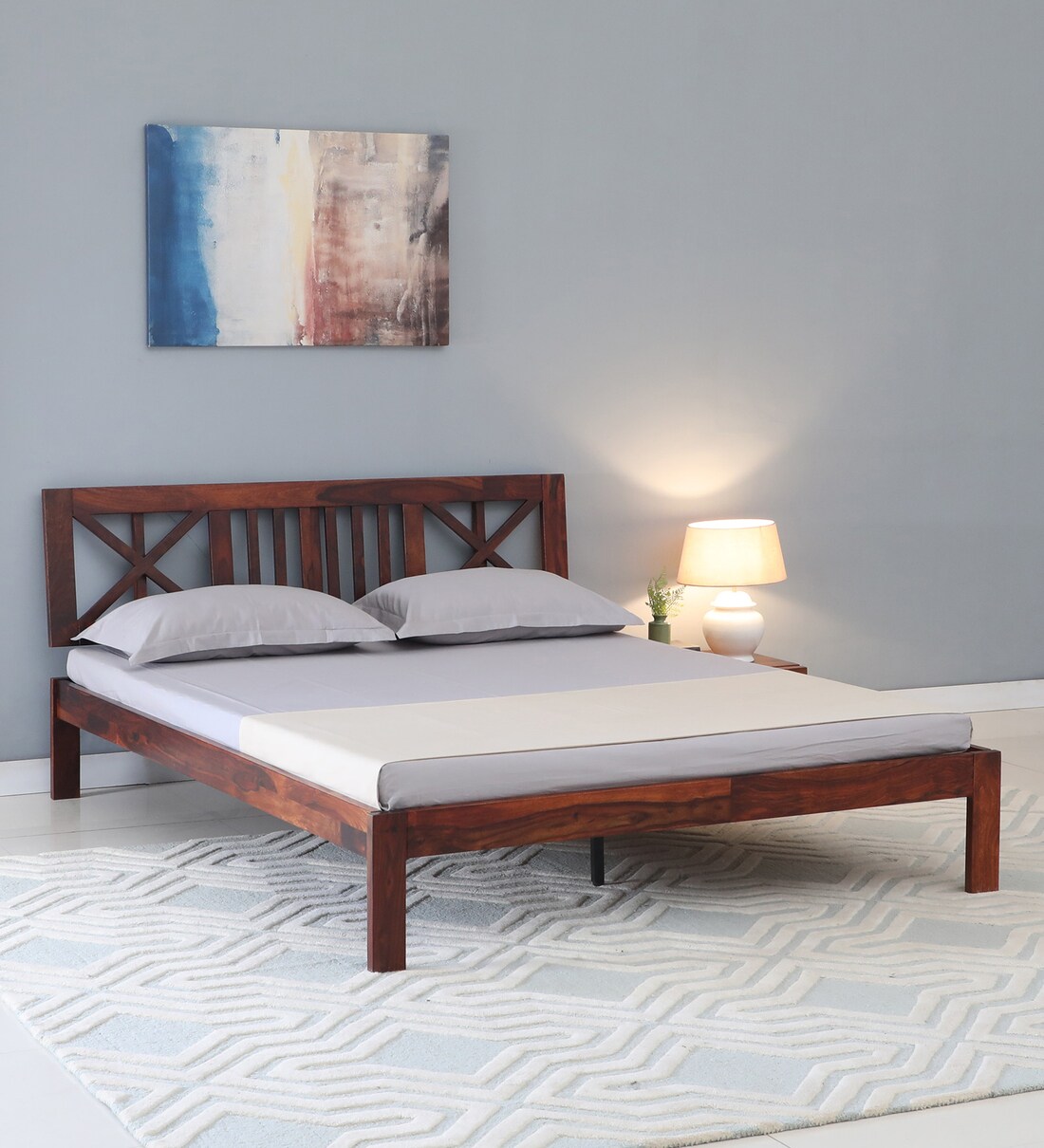 Buy Kenzo Sheesham Wood Queen Size Bed In Honey Oak Finish at 13% OFF ...