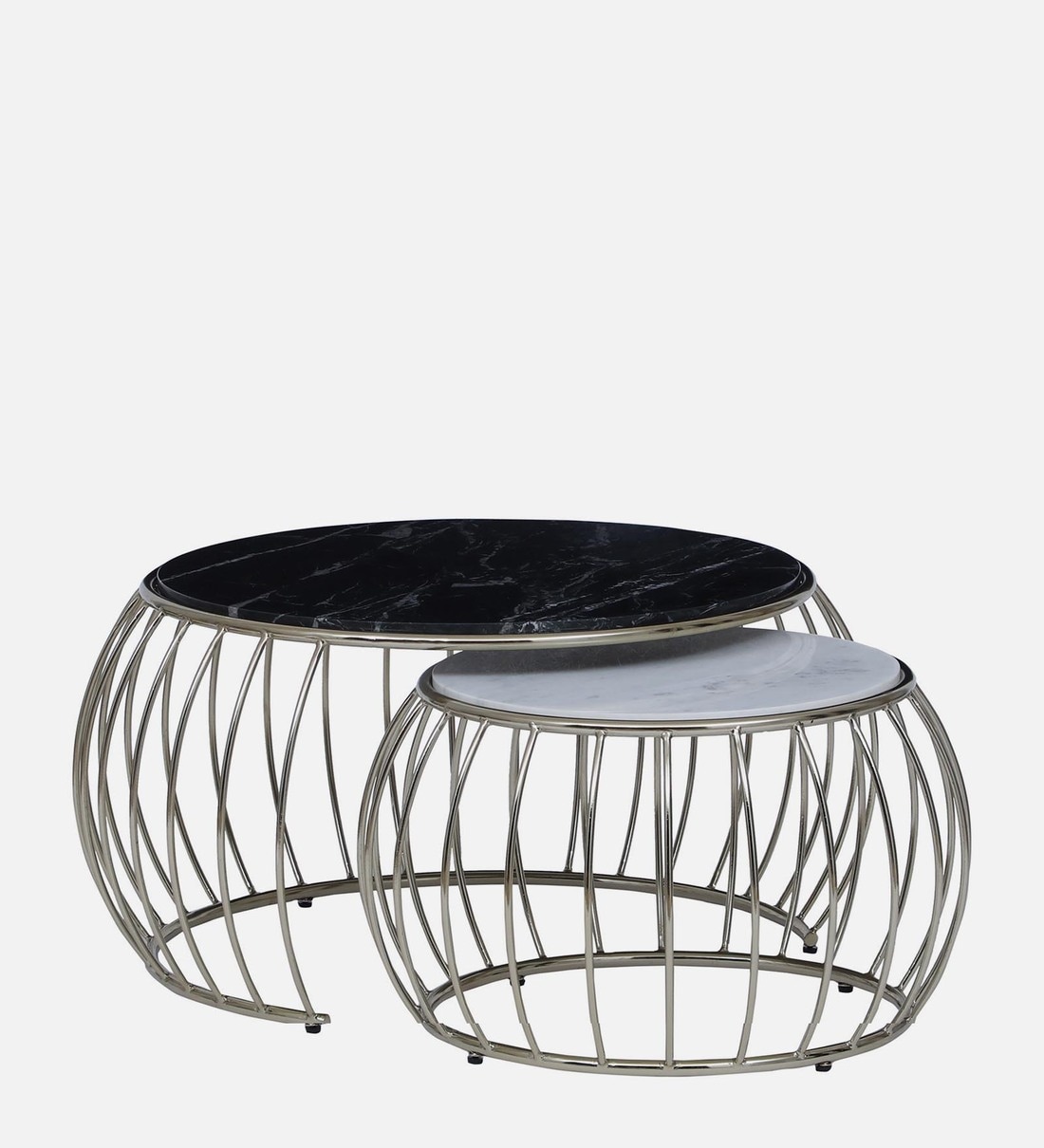 Buy Kerby Metal Nesting Coffee Table Set in Black & White with Silver ...