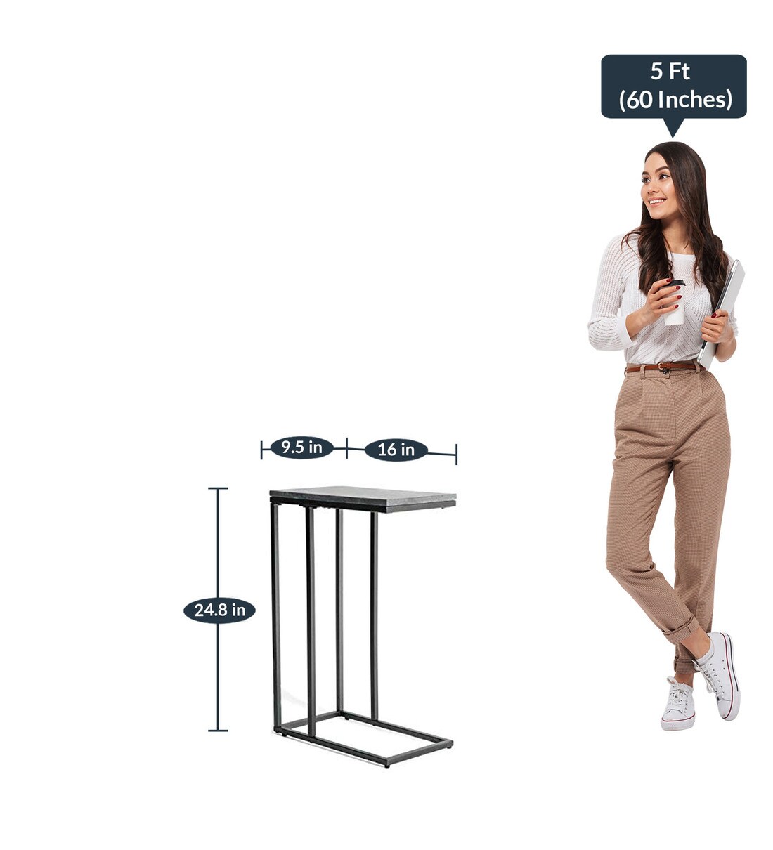 Buy Kevin Metal C-Shape End Table in Grey Finish by AVA DESIGNZ Online ...