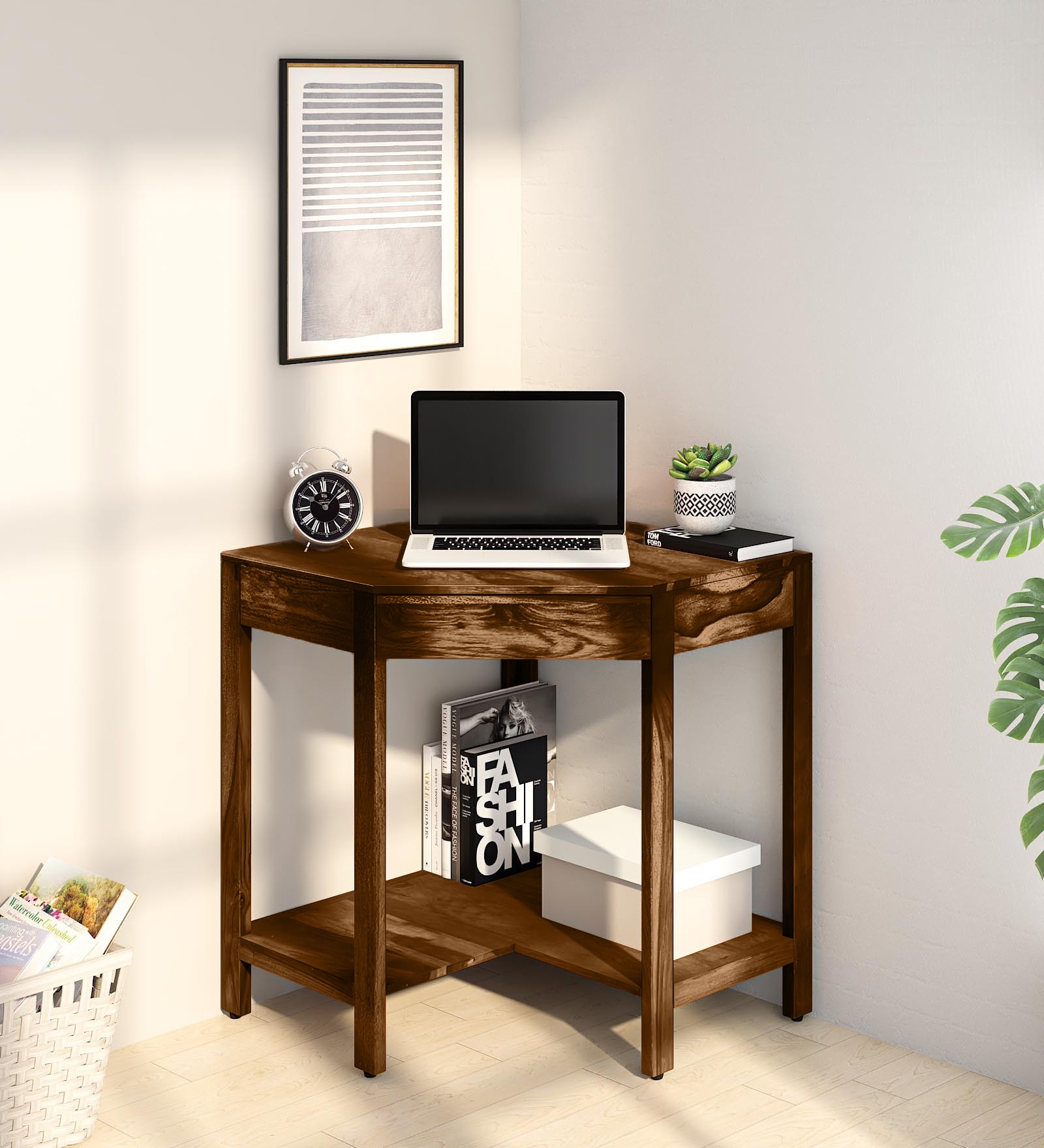 Buy Kelty Sheesham Wood Corner Writing Table in Scratch Resistant ...