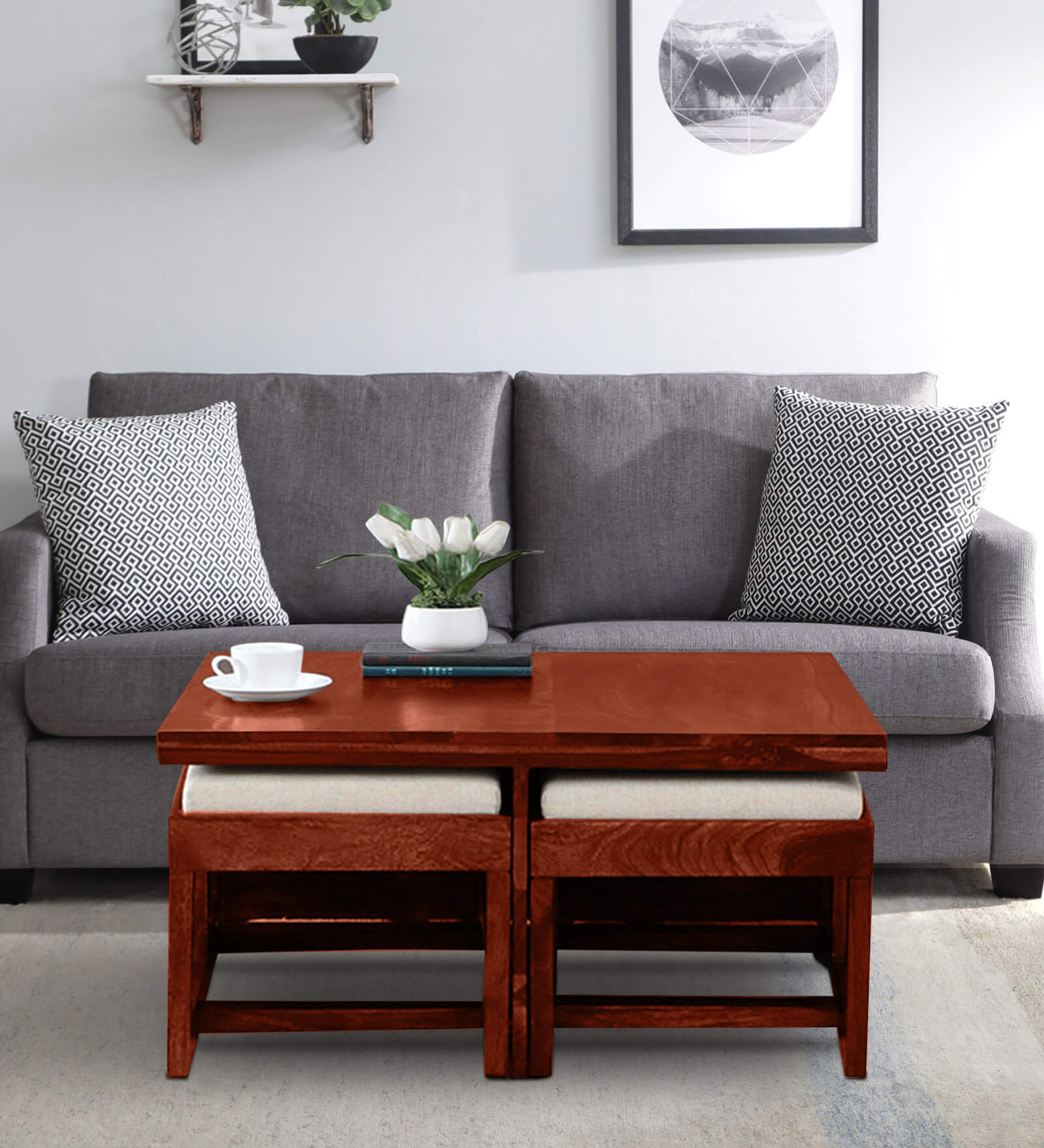 Buy Kelty Sheesham Wood Nesting Coffee Table Set In Scratch Resistant ...