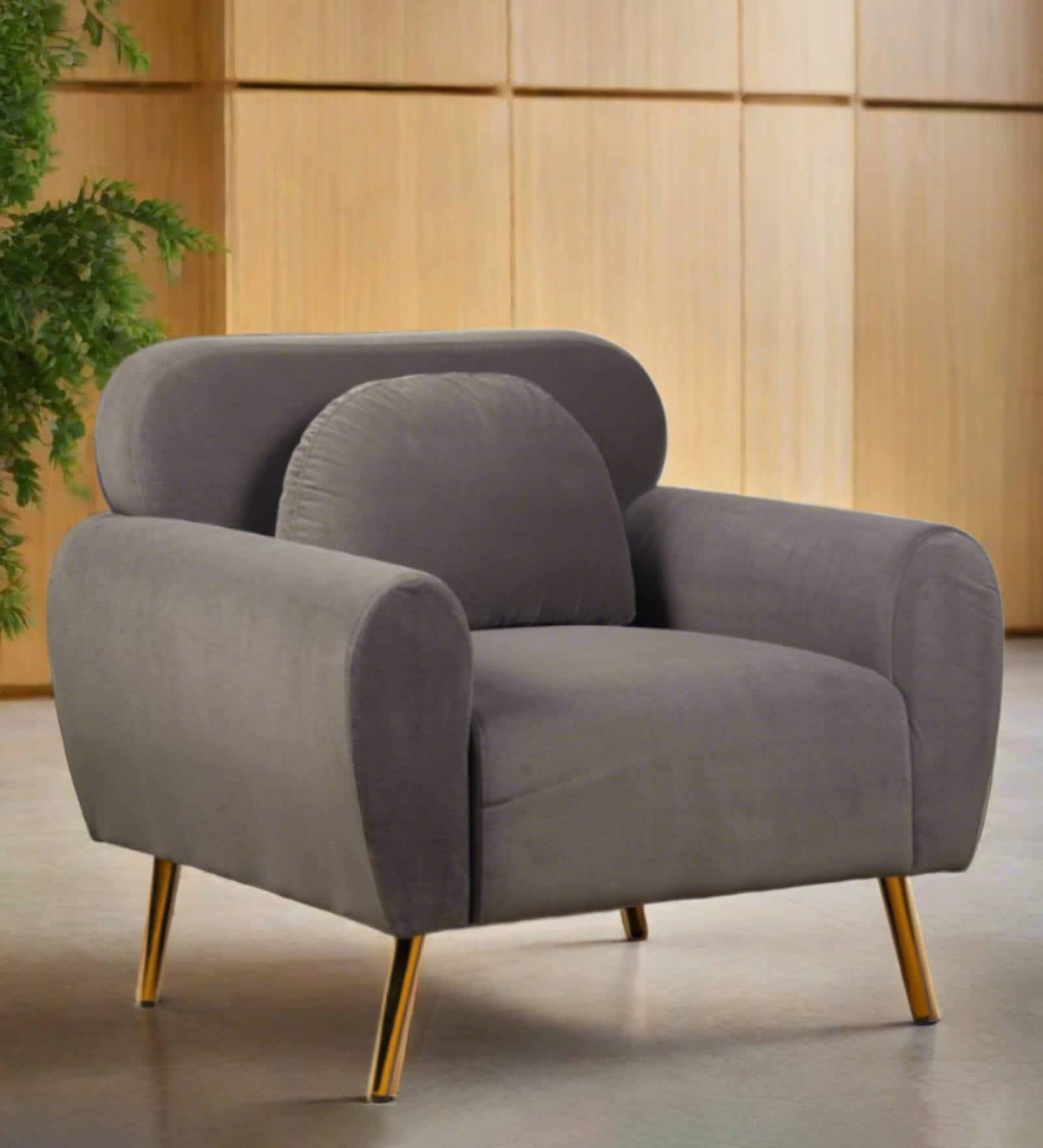Buy Kenneth Lounge Chair In Grey Colour by The Golden Triangle | Pepperfry