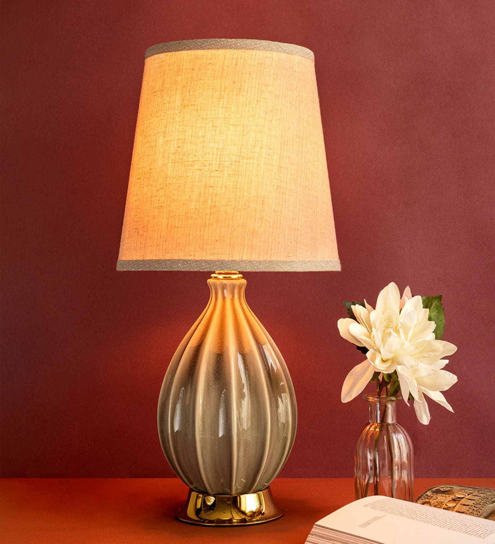 Buy Kenzo Ceramic Table Lamp with Cotton Shade (Multicolour & White) at ...