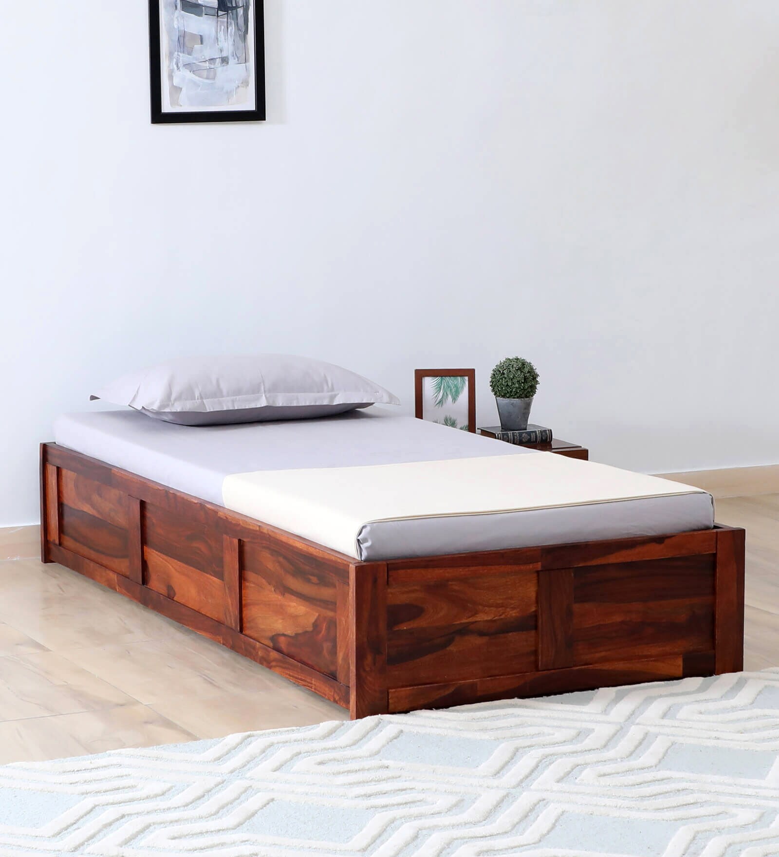 Buy Kenzo Sheesham Wood Single Bed In Honey Oak Finish With Box Storage ...