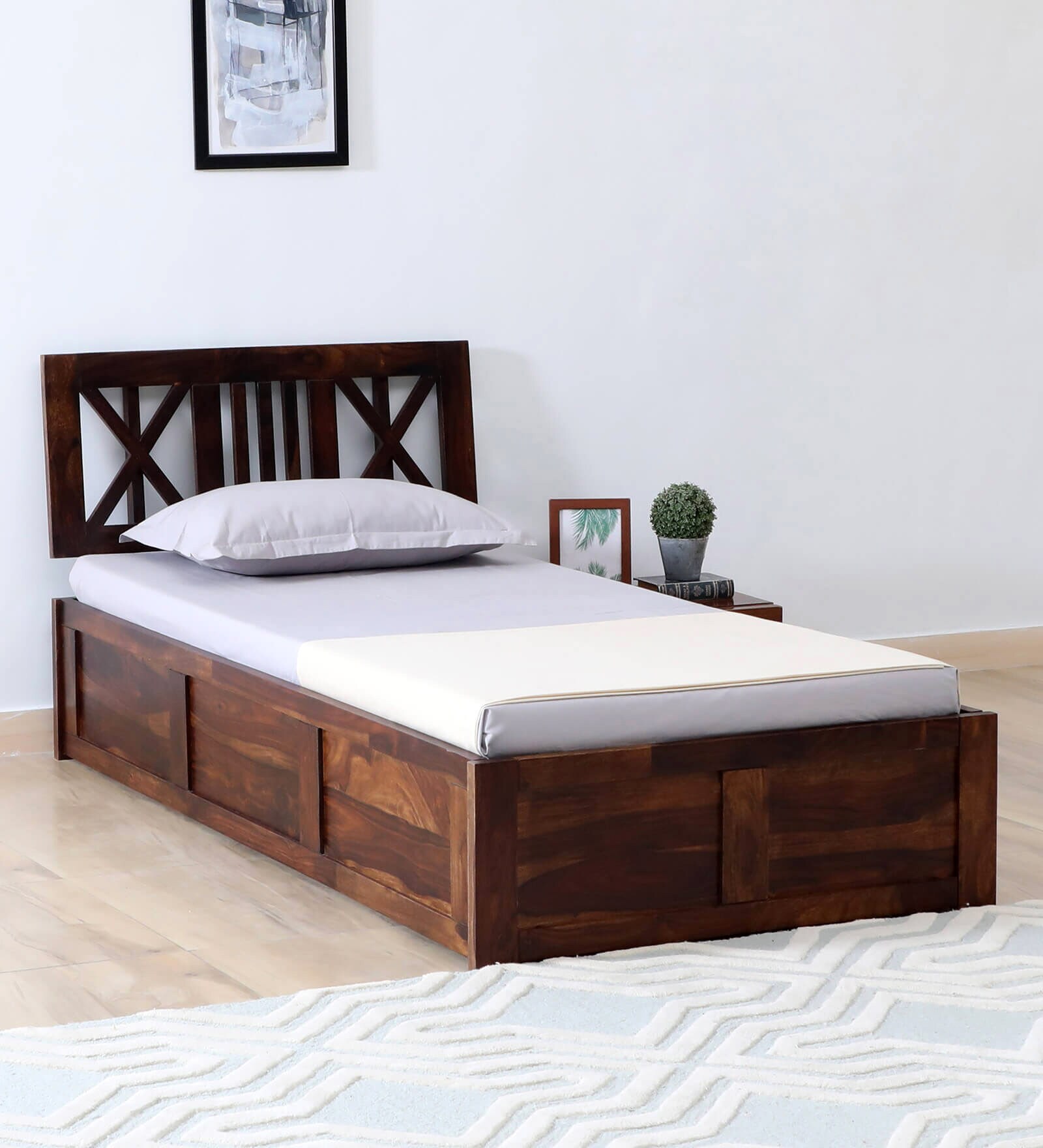 Buy Kenzo Sheesham Wood Single Bed In Provincial Teak Finish With Box ...