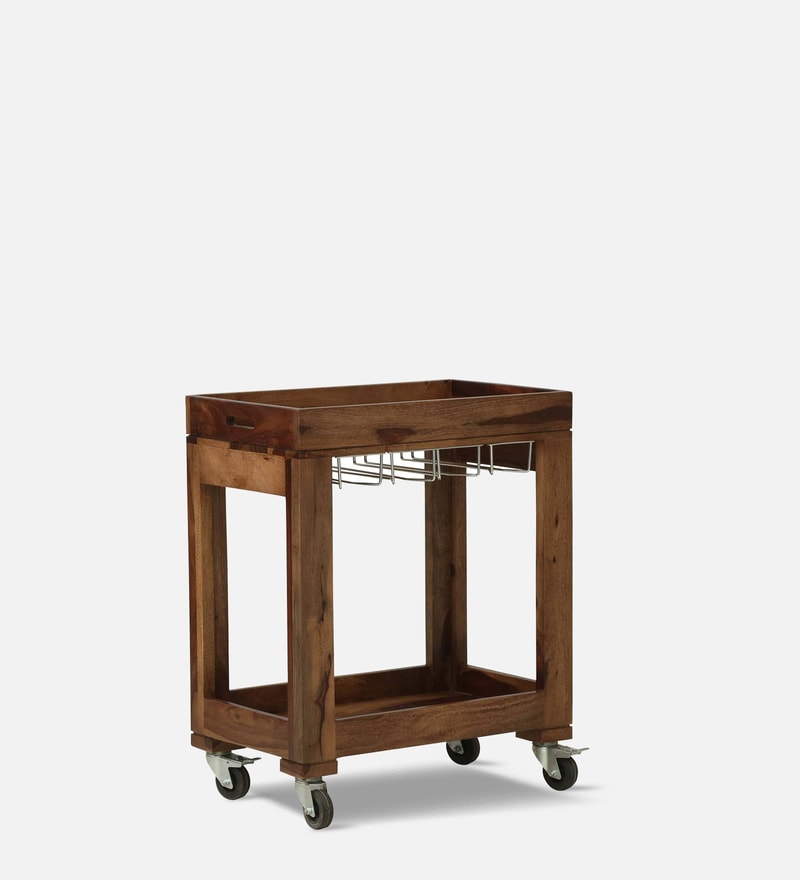 Buy Kelty Solid Wood Bar Trolley In Rustic Teak Finish By Woodsworth ...