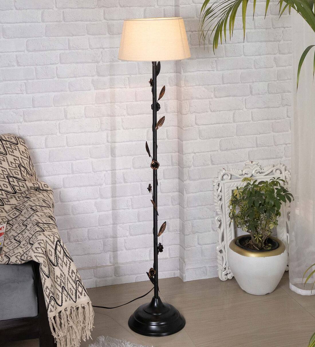 Buy Khaki Cotton Shade Floor Lamp With Metal Base By Homesake at 55% ...